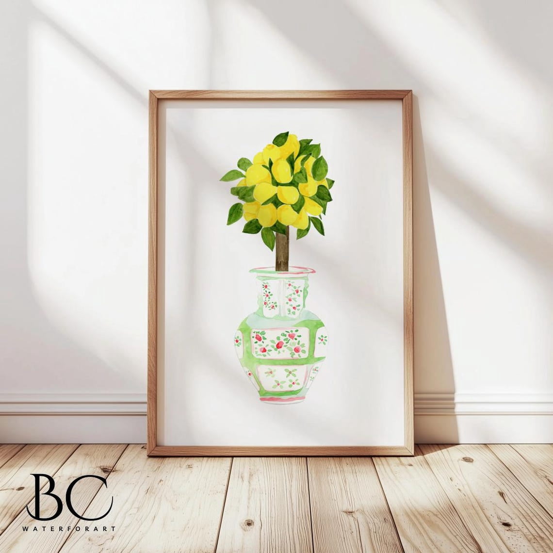 Watercolor Style Lemon Chinoiserie Print Rose Medallion Ginger Jar Vase ...