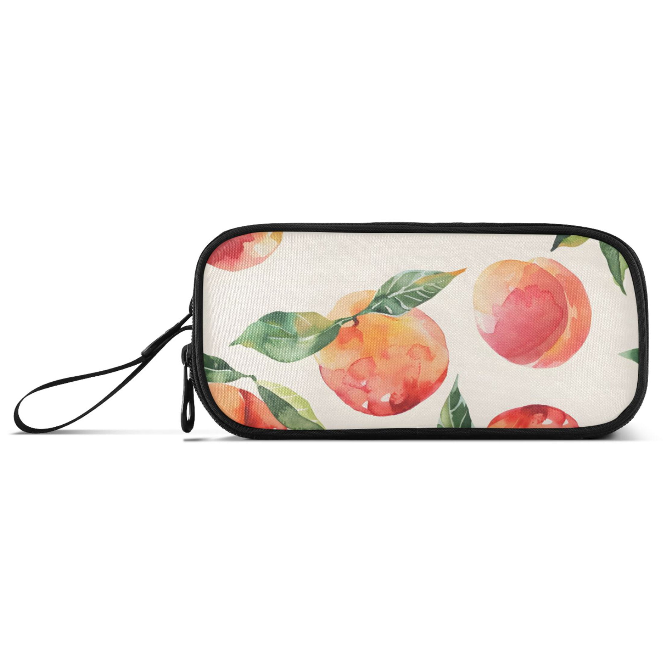 Watercolor Style Peaches Leaves Pencil Case Stationary Holder Pen Bag ...