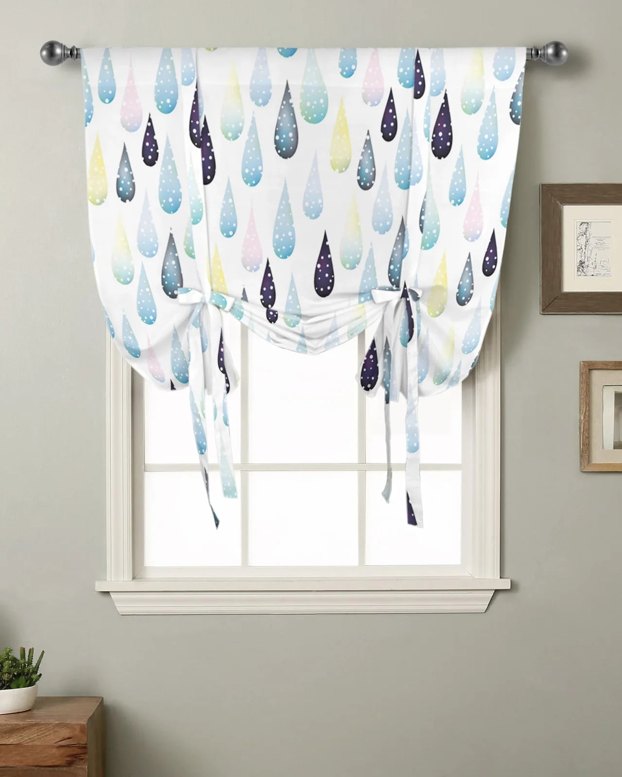 Watercolor Style Raindrop Pattern Window Curtain for Living Room ...