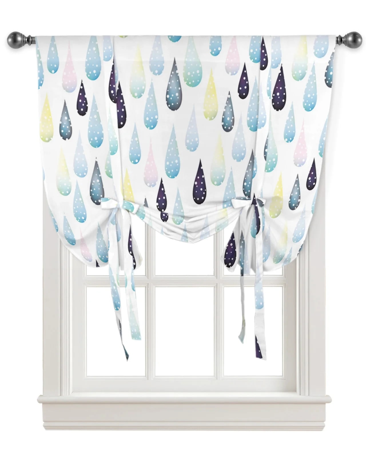 Watercolor Style Raindrop Pattern Window Curtain for Living Room Roman ...