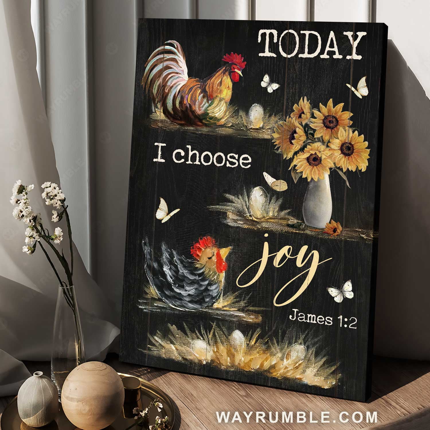 Watercolor Style Rooster Sunflower Vase Black Background Today I Choose ...