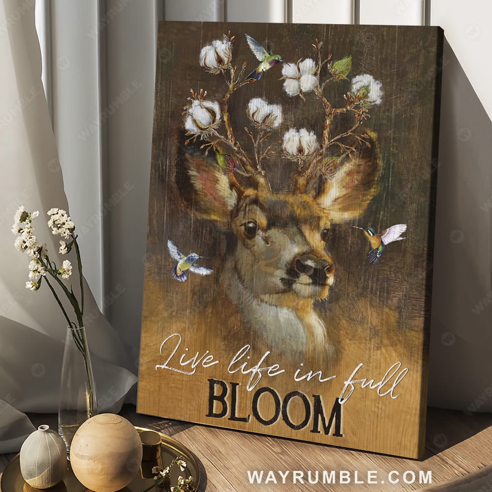 Watercolor Style Style Deer, Cotton Flower Crown, Hummingbird, Live ...
