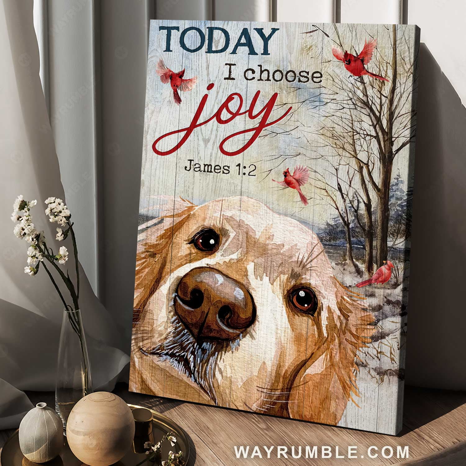 Watercolor Style Style Golden Retriever, Red Cardinal, Today I Choose Joy - Jesus Portrait ...