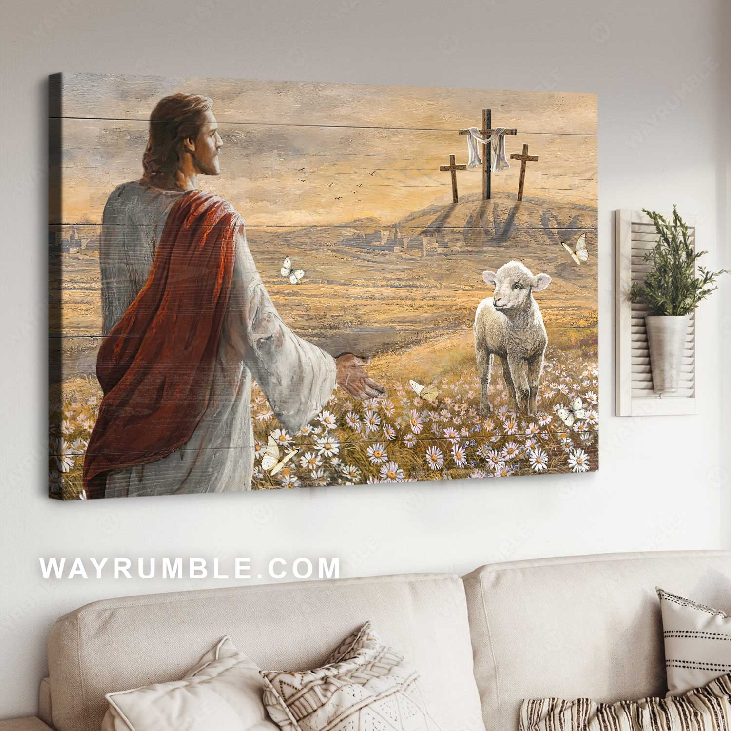 Watercolor Style Style Jesus Painting, Lovely Lamb, Daisy Field ...