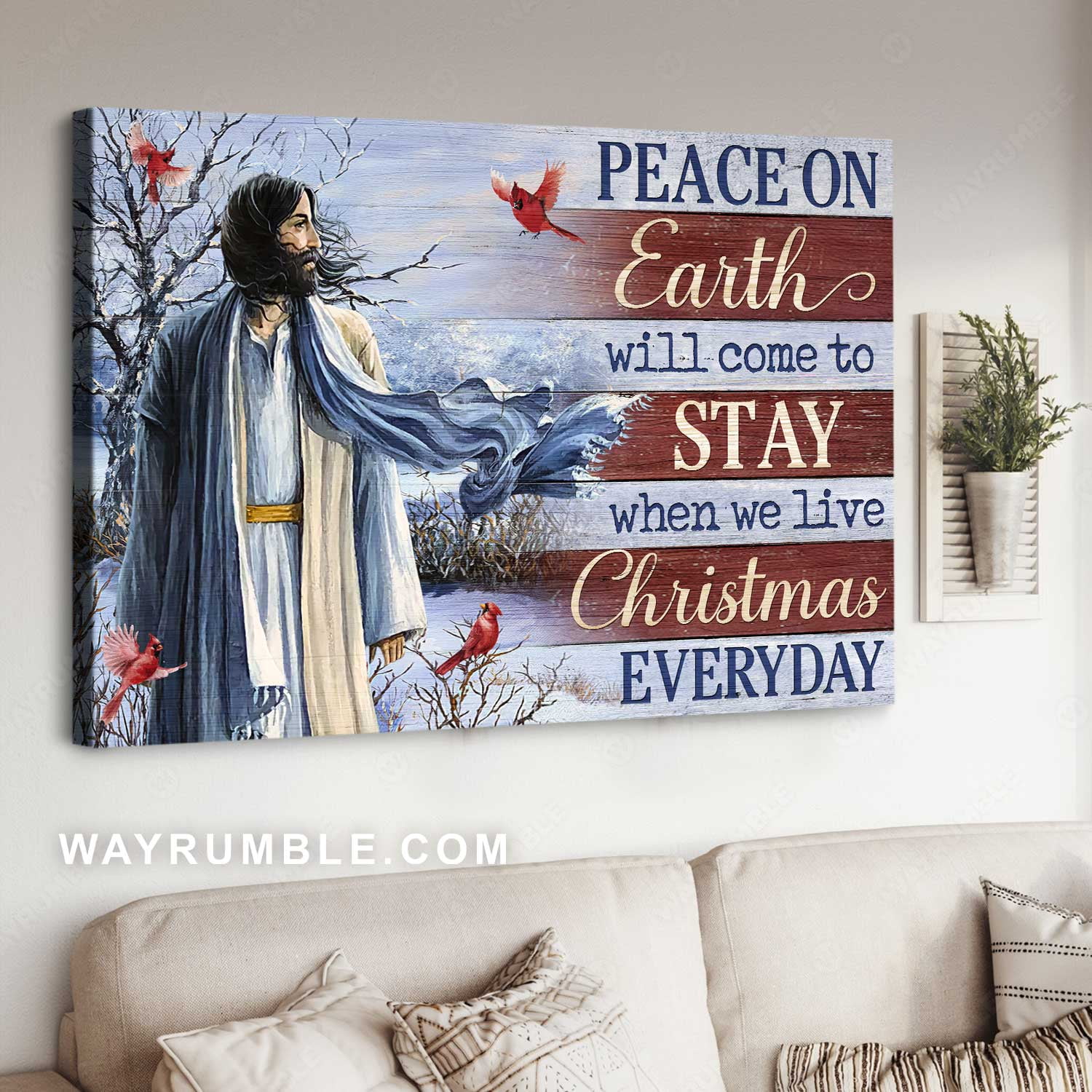 Watercolor Style Style Jesus Painting, Red Cardinal, Peace On Earth ...