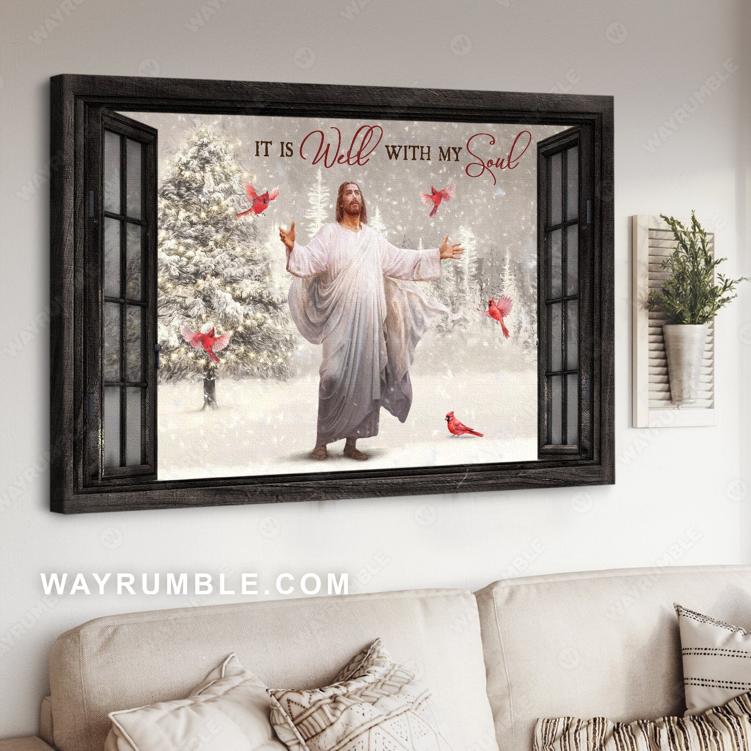 Watercolor Style Style Jesus Painting, Red Cardinal, Winter Forest, It ...