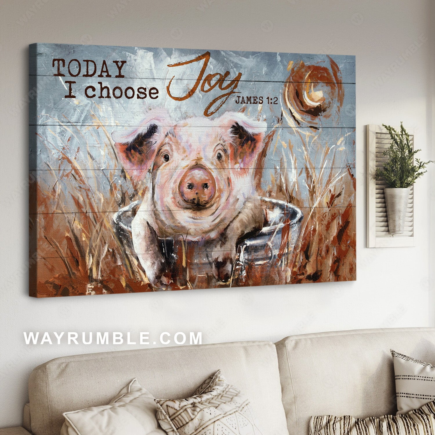 Watercolor Style Style Pig Painting, Pretty Rice Field, Today I Choose Joy - Jesus Landscape ...