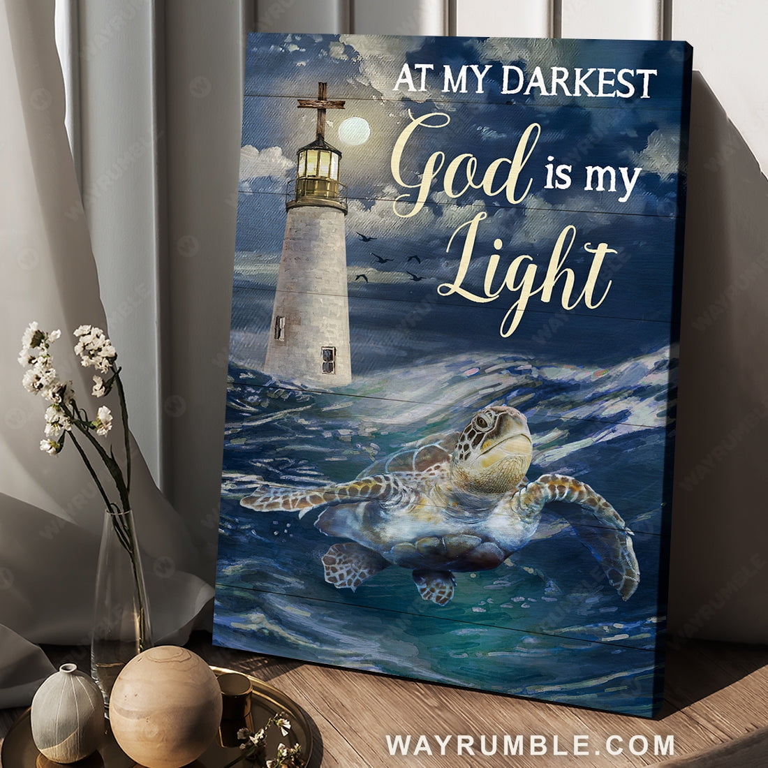 Watercolor Style Turtle, Blue Ocean, Lighthouse, God Is My Light ...