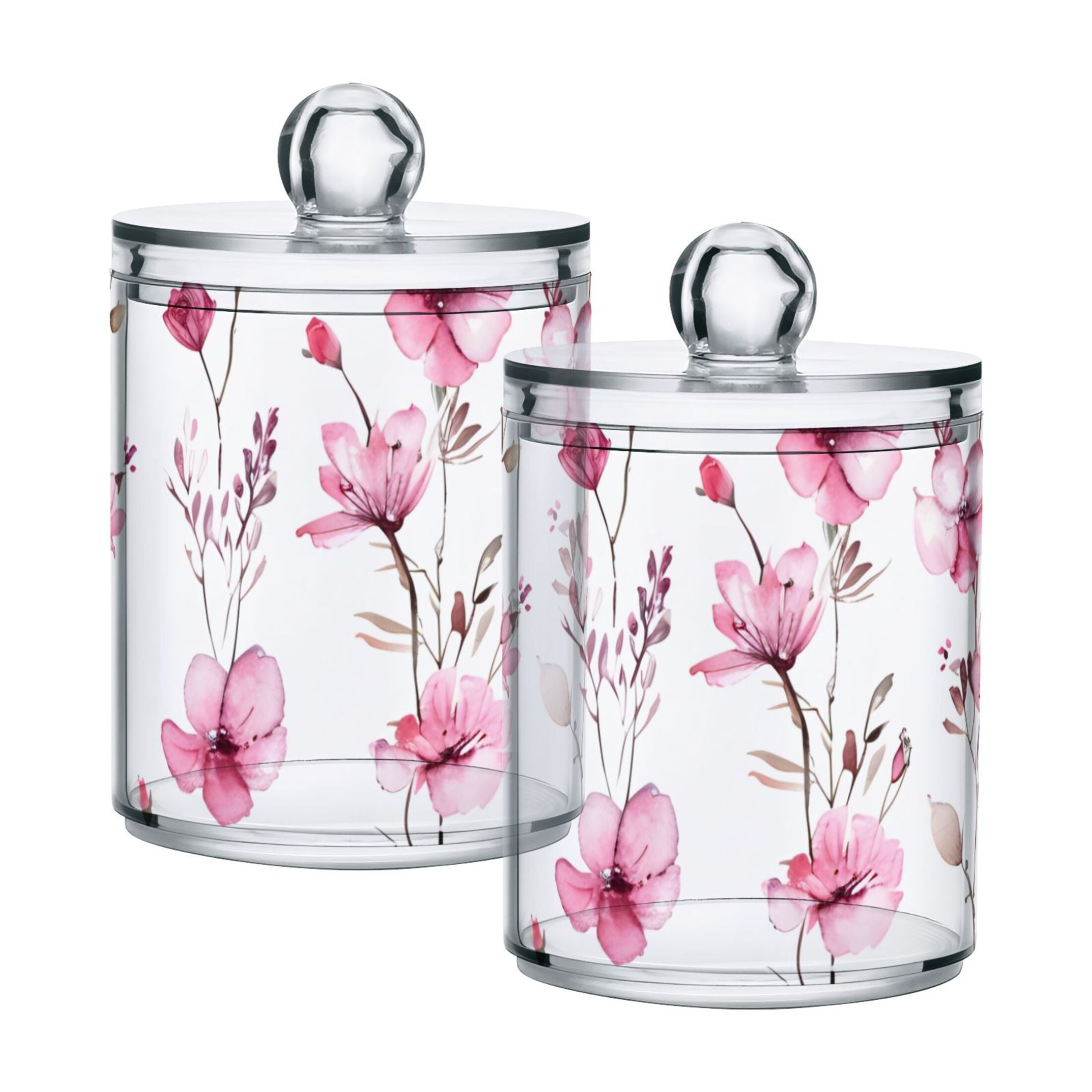 Watercolor Style Wild Flowers Spring Translucent Plastic Cans Storage ...