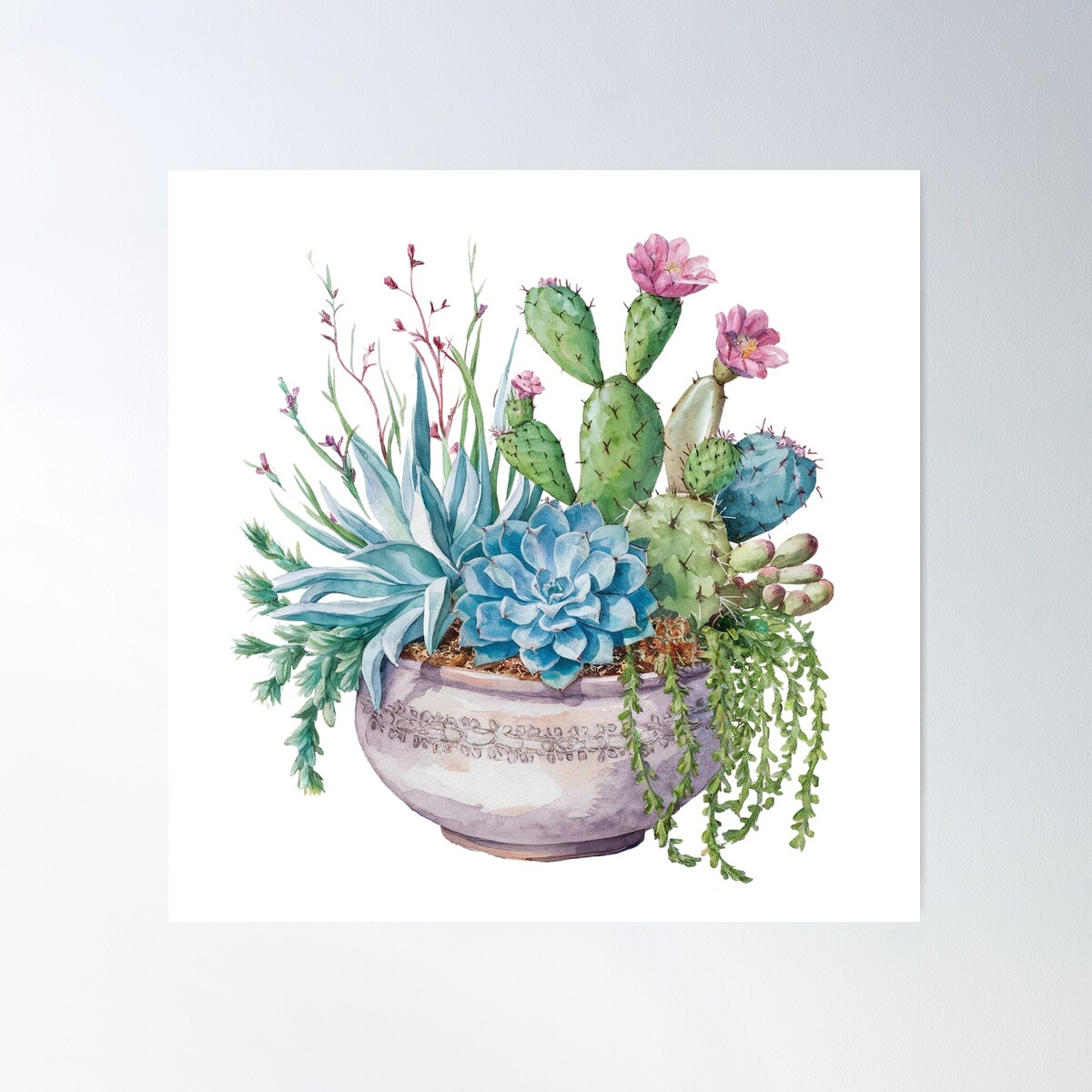Watercolor Succulent And Cactus Poster Wall Art, Modern Wall Decor For ...
