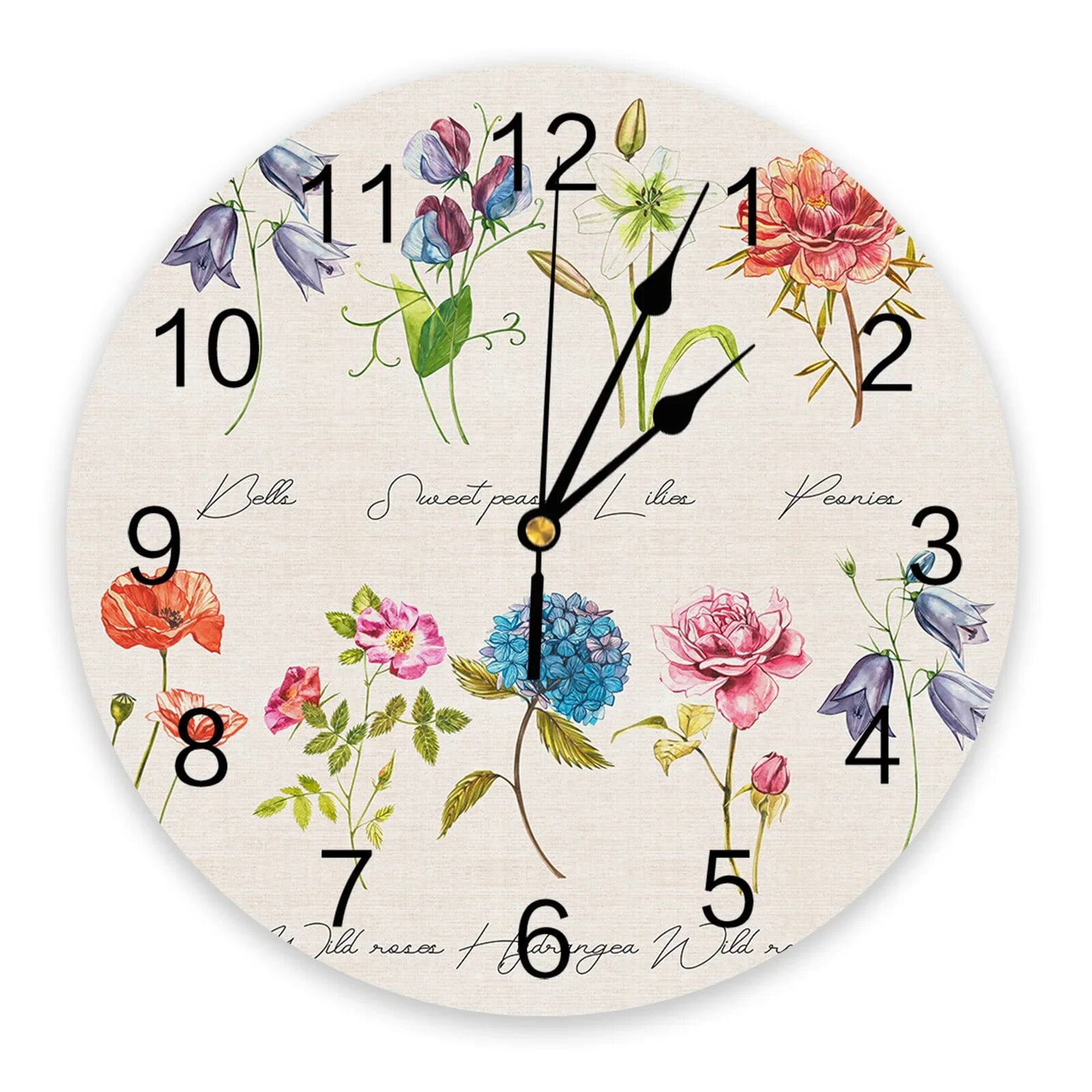 Watercolor Succulent Leaves FlowersWall Clock Home Decor Bedroom Silent ...