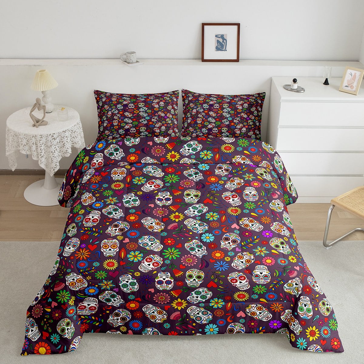 Watercolor Sugar Skull Bedding Skeleton Bones Bedding Comforter Sets ...