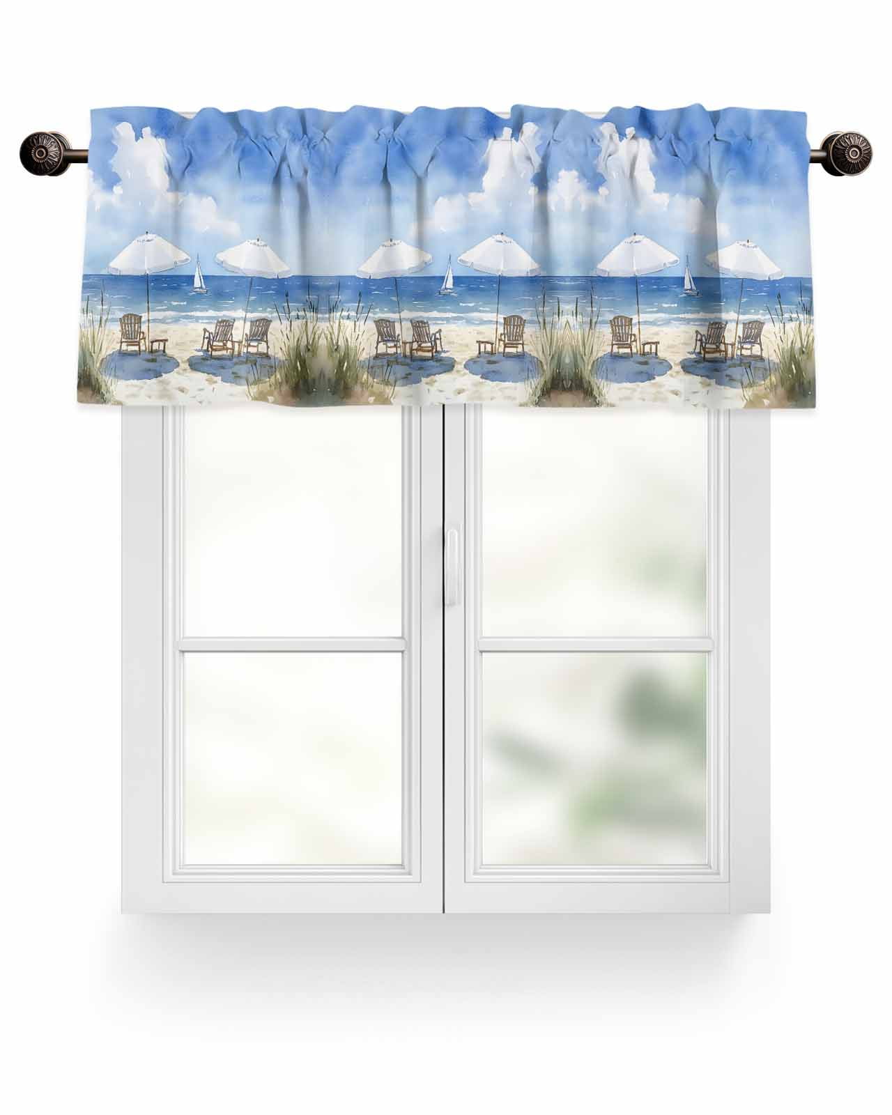 Watercolor Summer Beach Valances for Windows Sun Umbrella Beach Chair ...