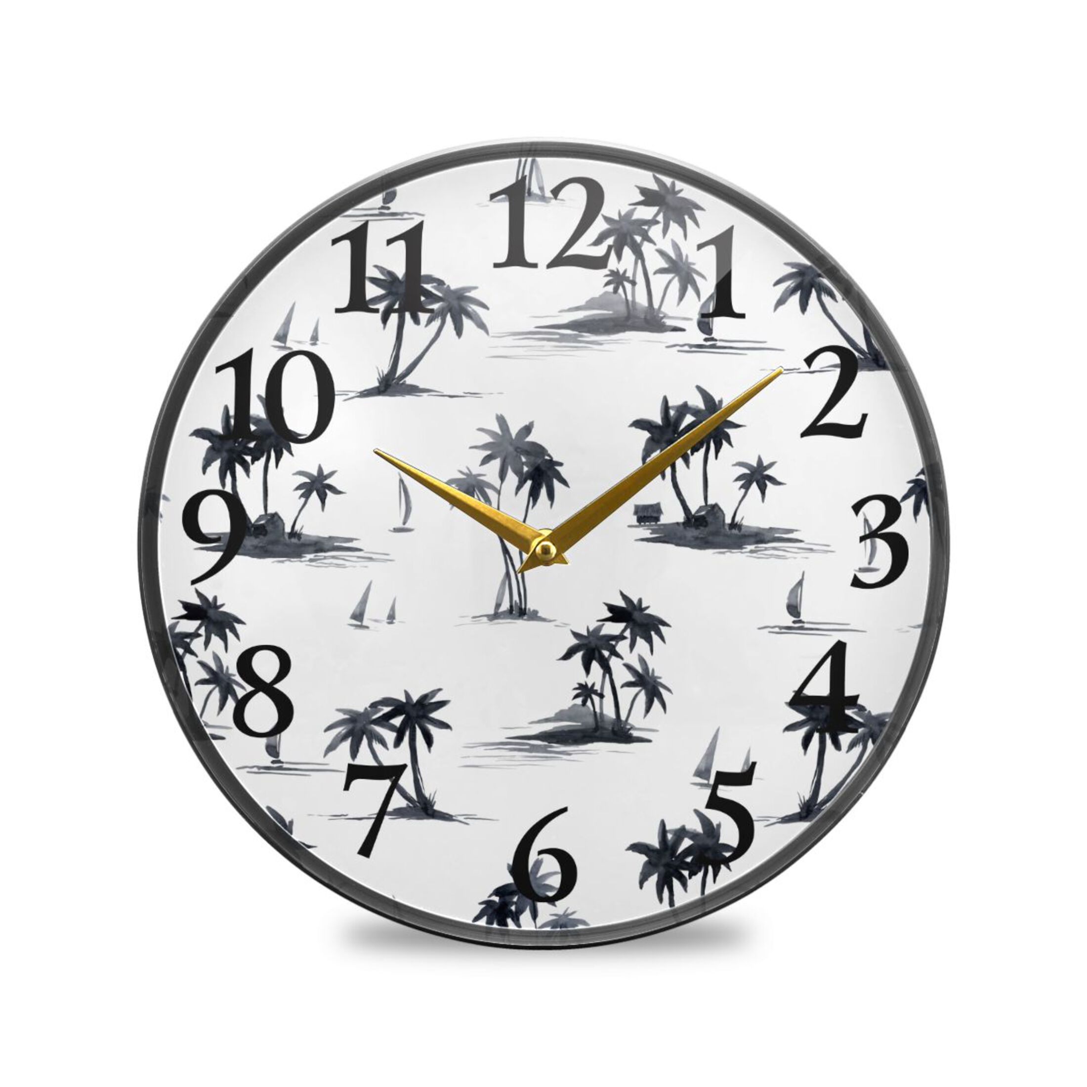 Watercolor Summer Tropical Tree Wall Clocks Battery Operated 9.5 Inch Round Clock Acrylic Silent ...