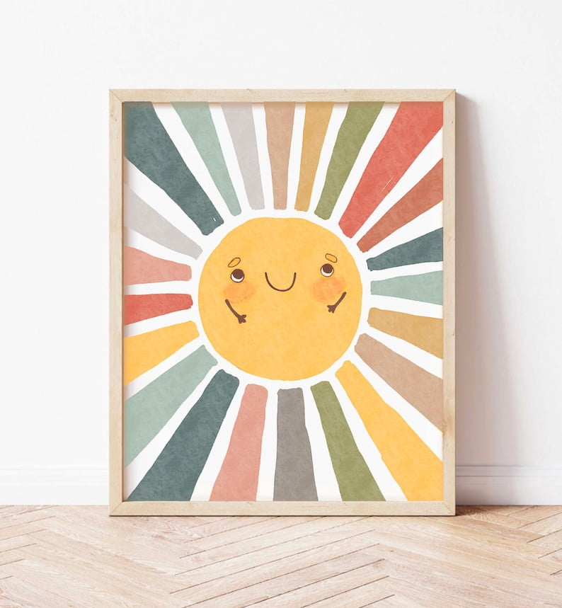 Watercolor Sun Poster Muted Rainbow Nursery Playroom Girls Room ...