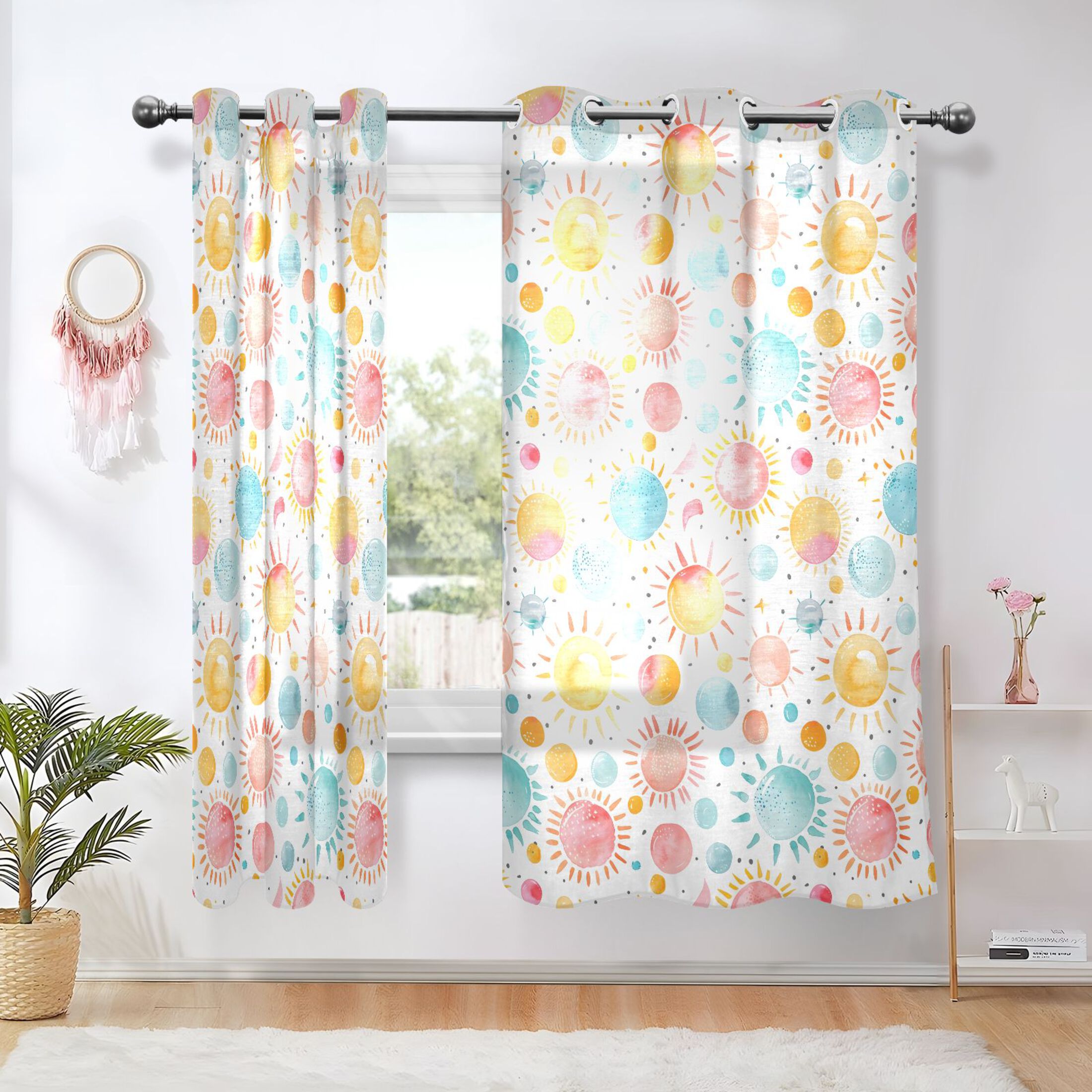 Watercolor Sun Sheer Curtains 2 Panels Set Grommet Drapes for Bedroom ...