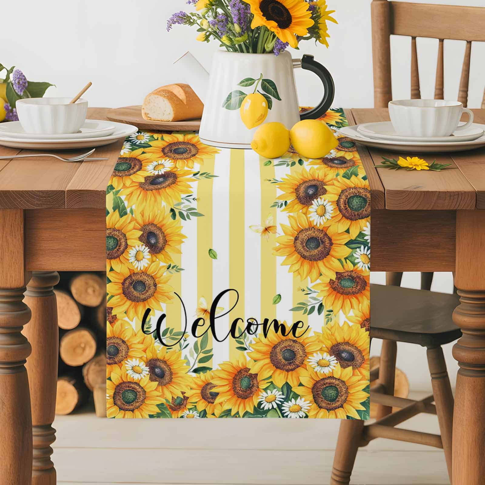 Watercolor Sunflower Daisy Table Runners 13x36 Inches Long Linen Burlap ...
