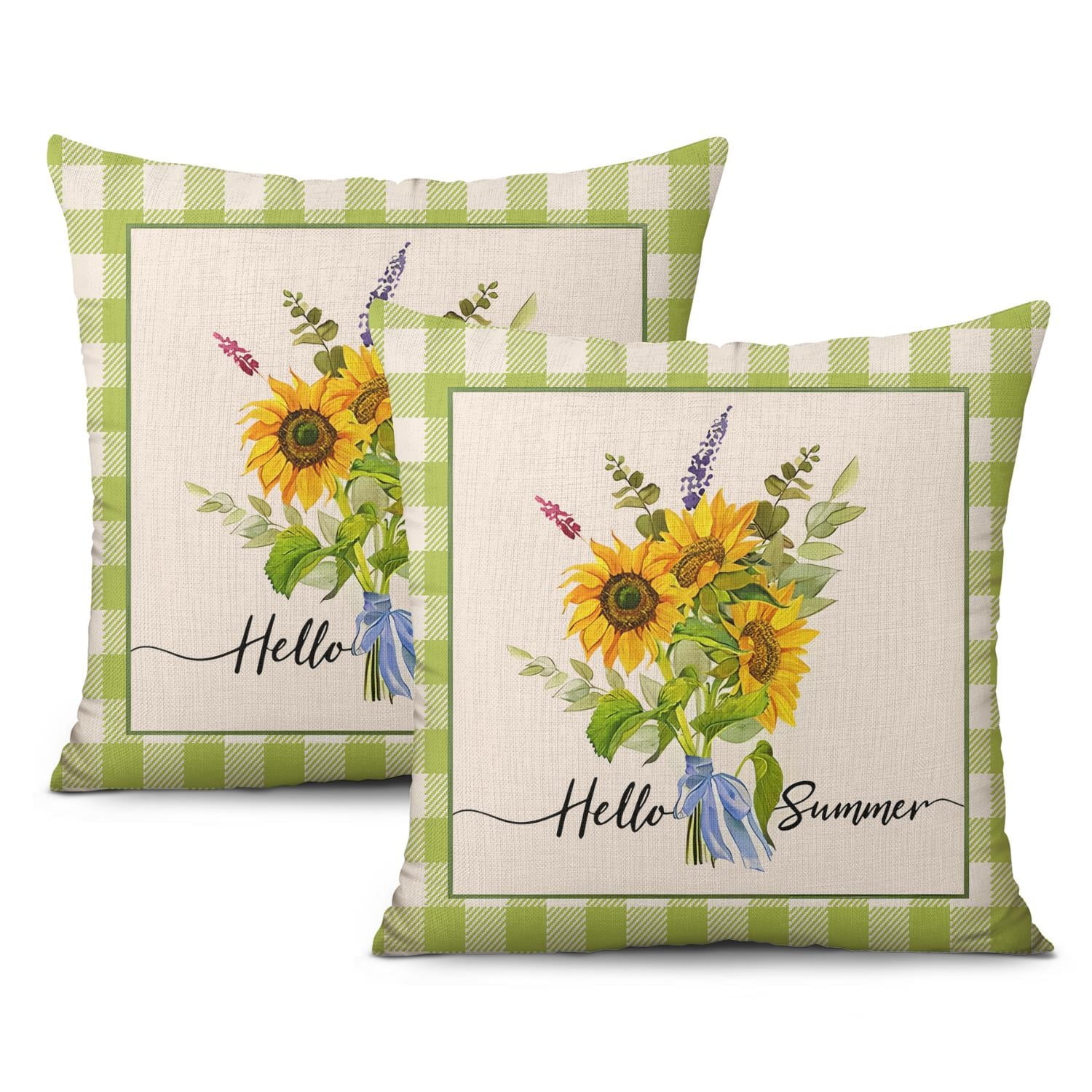 Watercolor Sunflower and Eucalyptus Leaves Pillow Covers 18x18, Throw ...