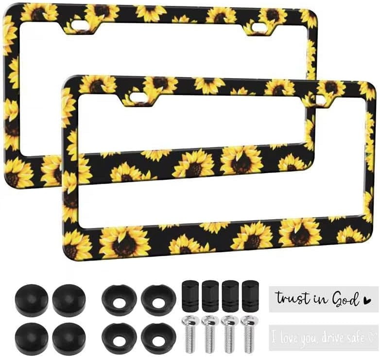 Watercolor Sunflower License Plate Frame 2 Cute Yellow Floral License ...