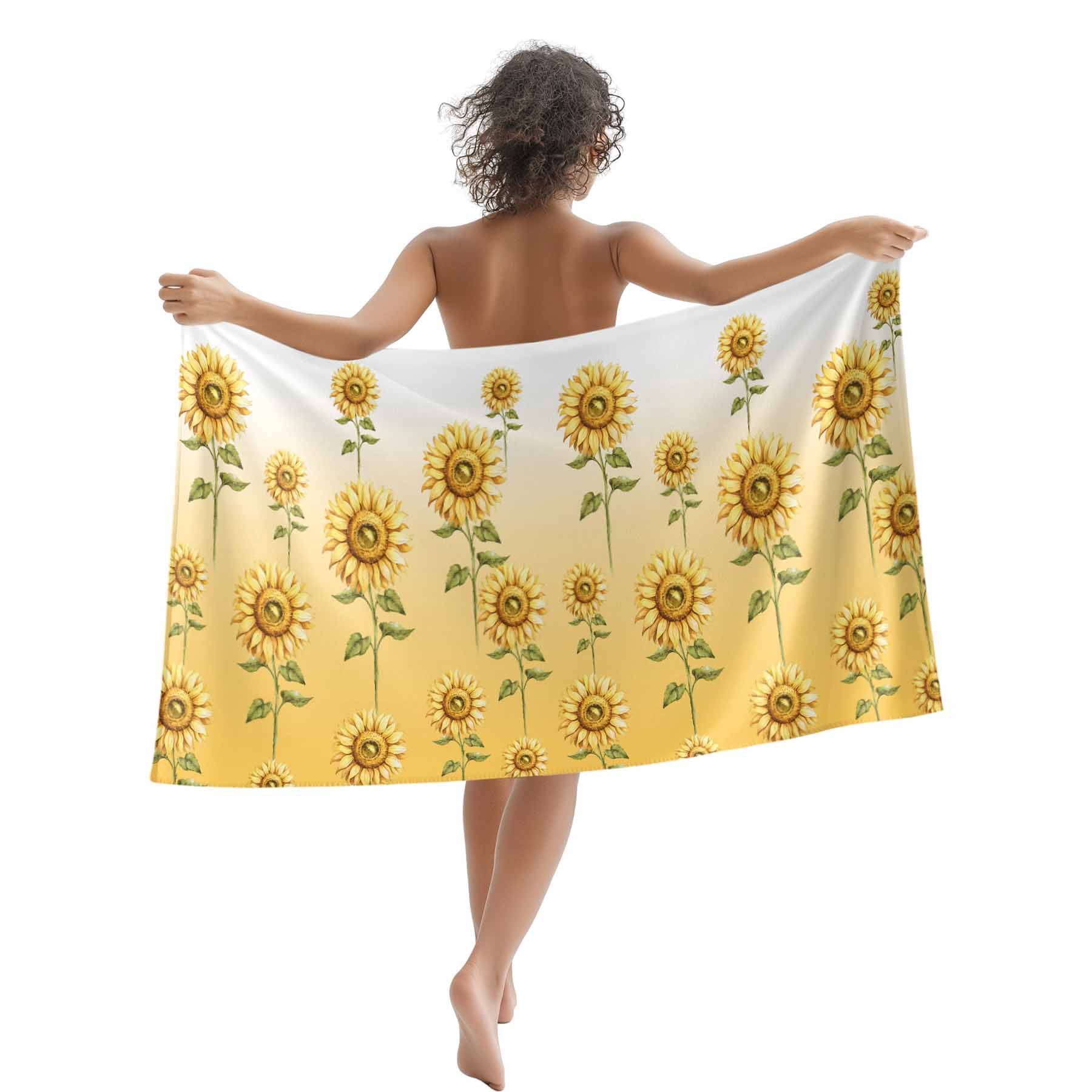 Watercolor Sunflower Pattern Beach Towels Blanket Soft&Absorbent Quick ...