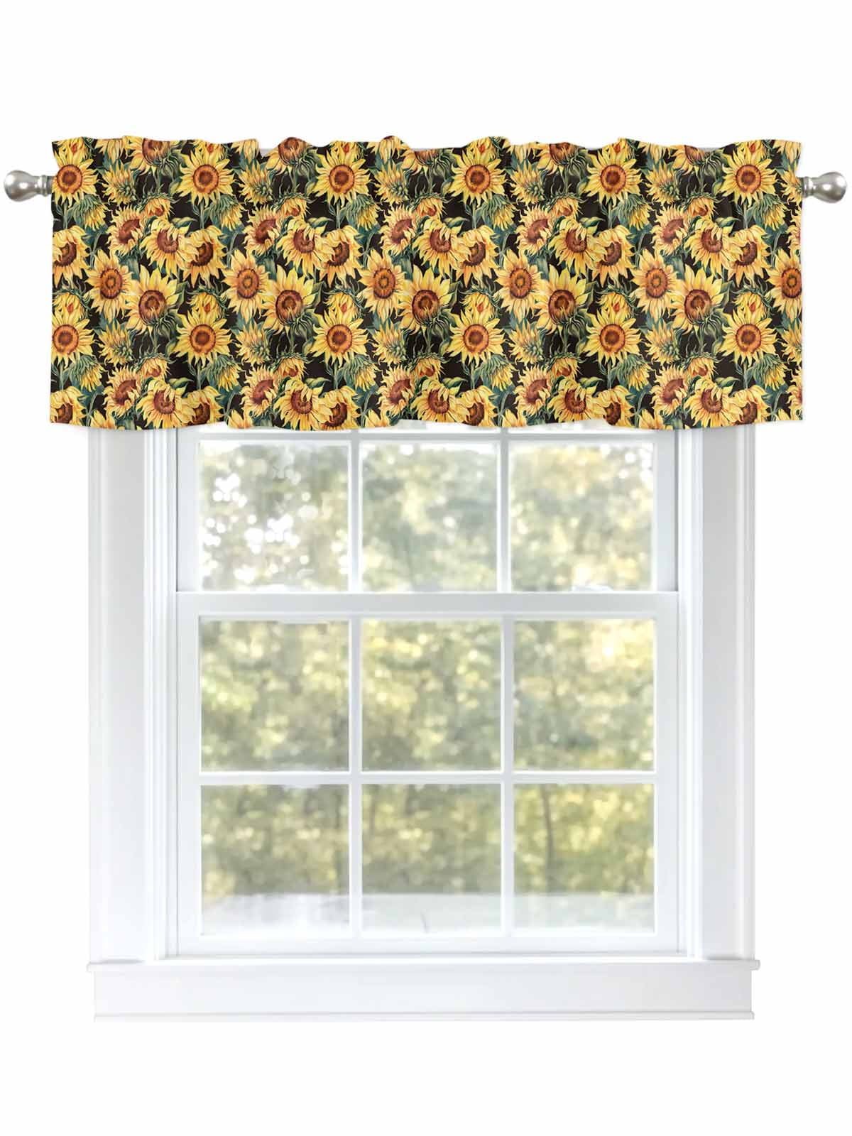 Watercolor Sunflower Valances for Windows, Rod Pocket Kitchen Valance ...