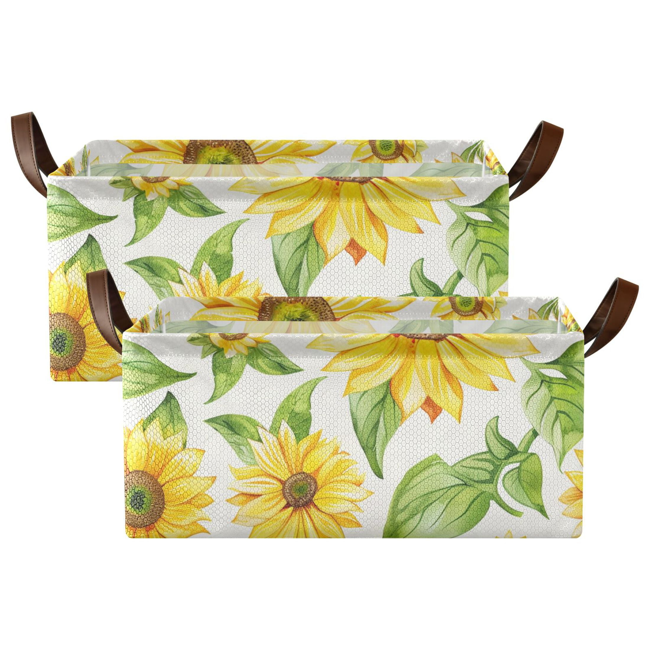 Watercolor Sunflowers 2 Pcs Collapsible Storage Bins Fabric Shelf ...