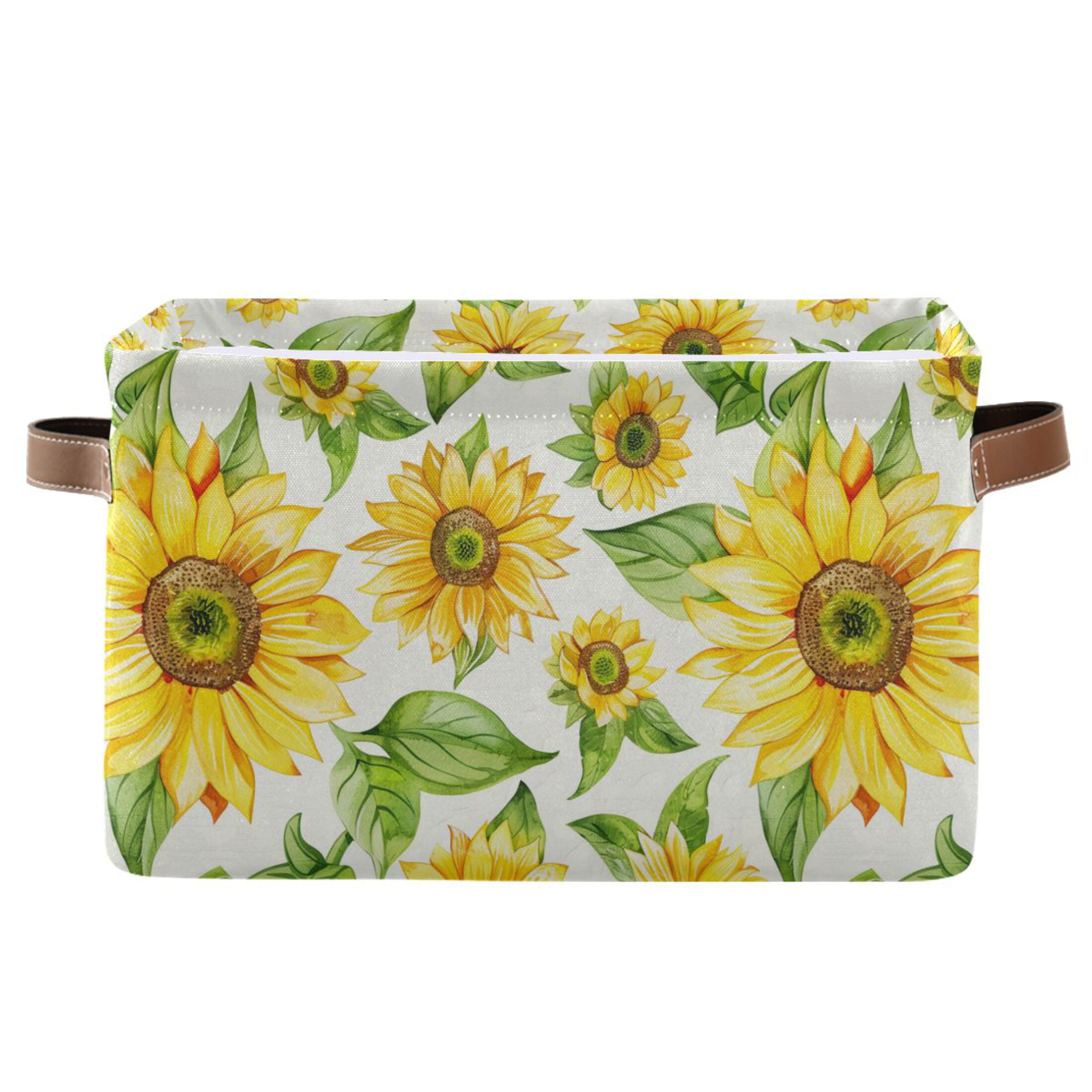 Watercolor Sunflowers Storage Bins with Handle Fabric Organizer Basket Foldable Box 1 Pack 14 ...