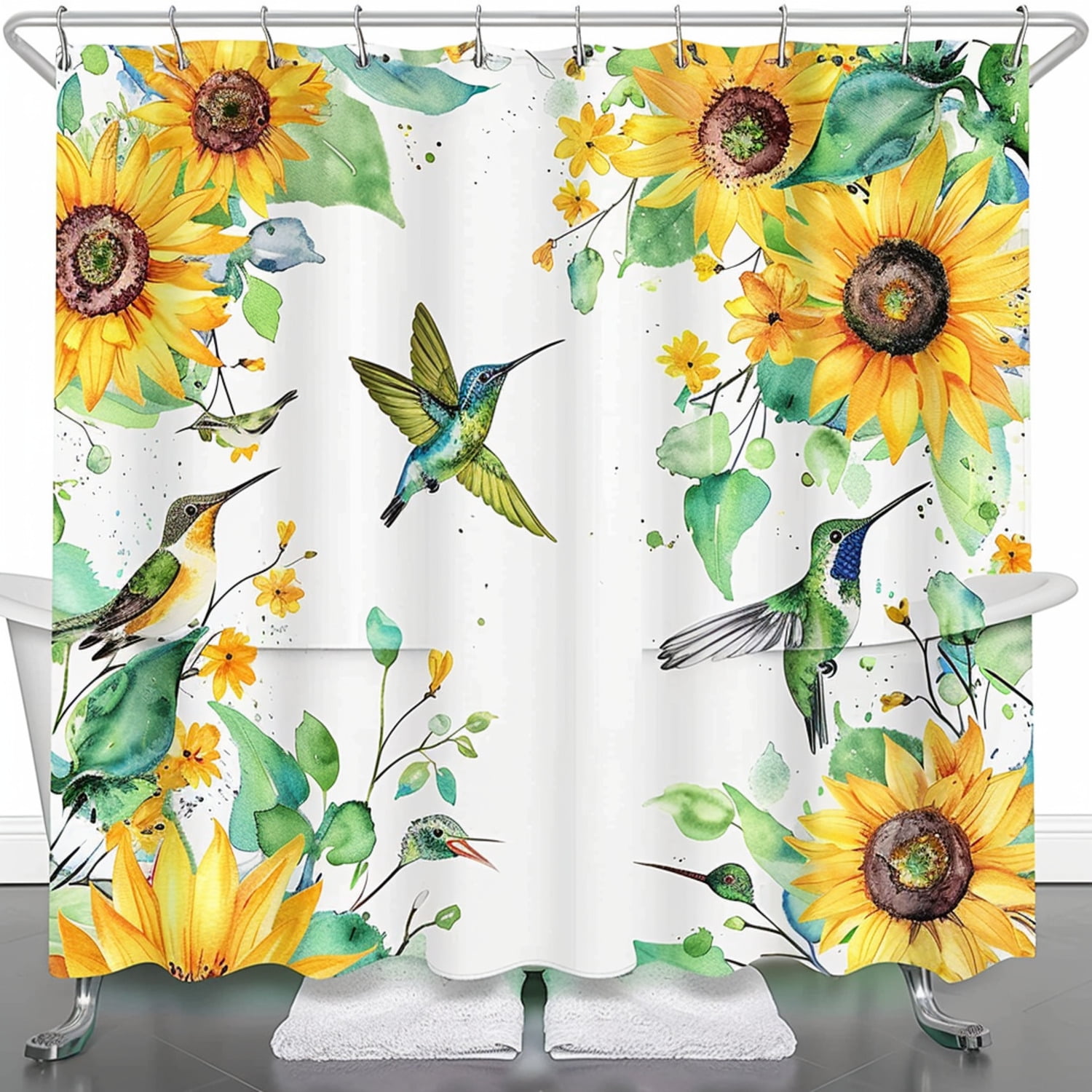 Watercolor Sunflowers And Hummingbirds Bathroom Decor Set Shower