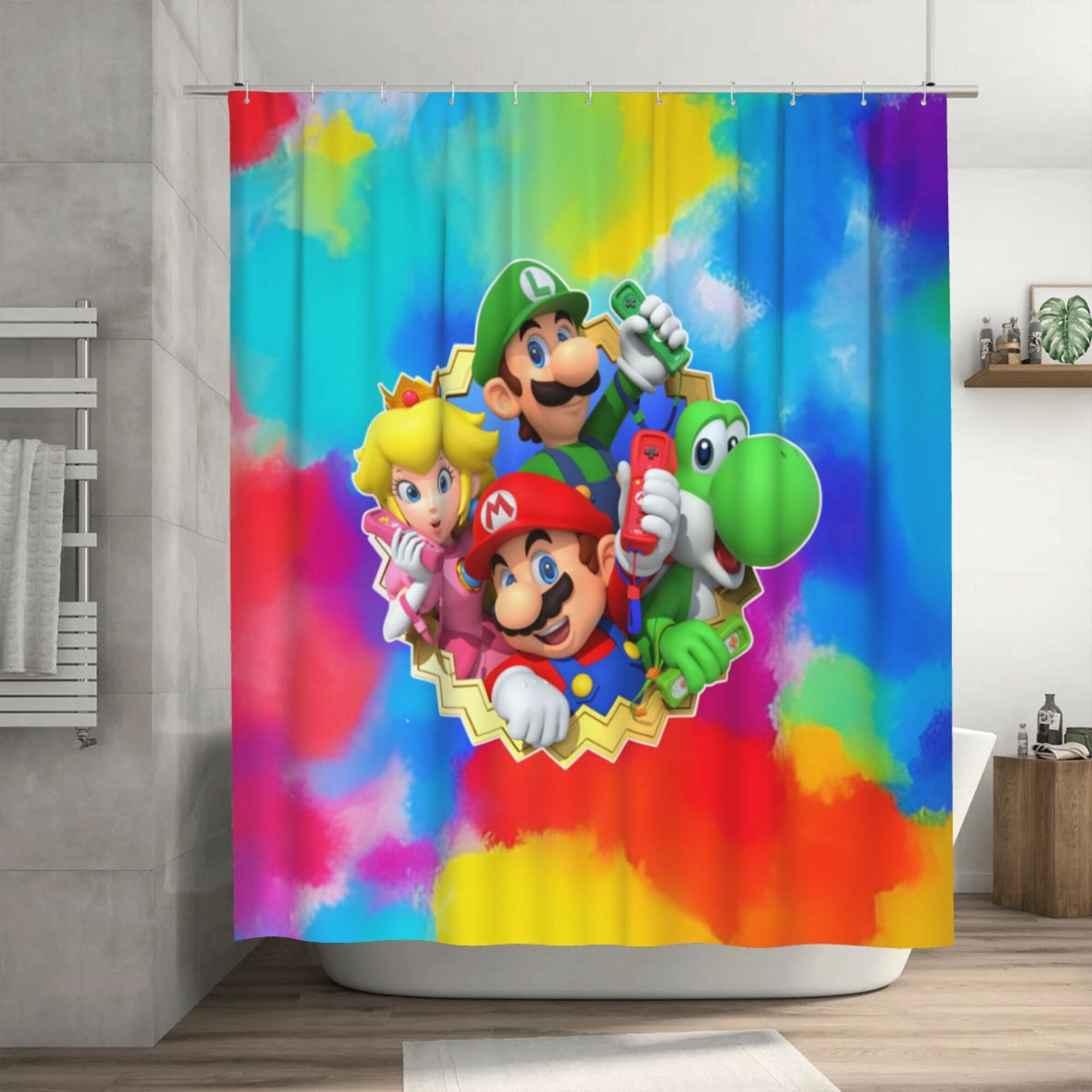 Watercolor Super Mario Shower Curtain 72 x 72 inch Waterproof Fabric ...