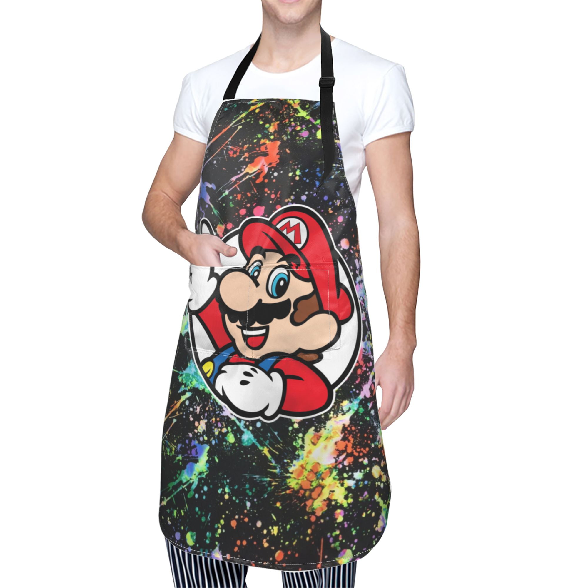 Watercolor Super Mario Waterproof Apron with 2 Pockets for Men Women ...