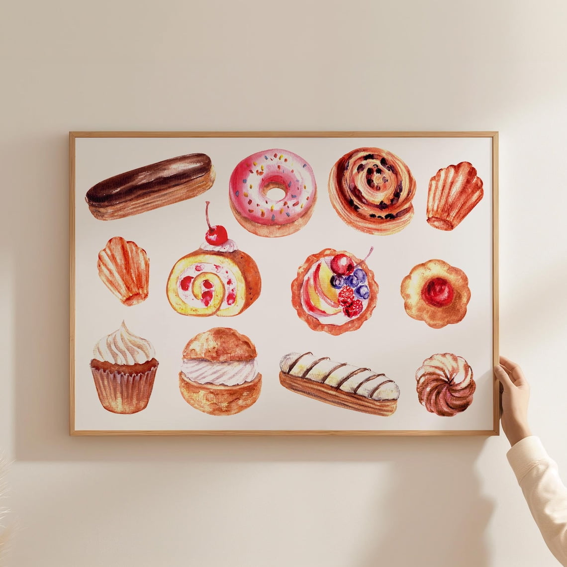 Watercolor Sweet Dessert Cake Poster, Patisserie Print, Trendy Kitchen ...