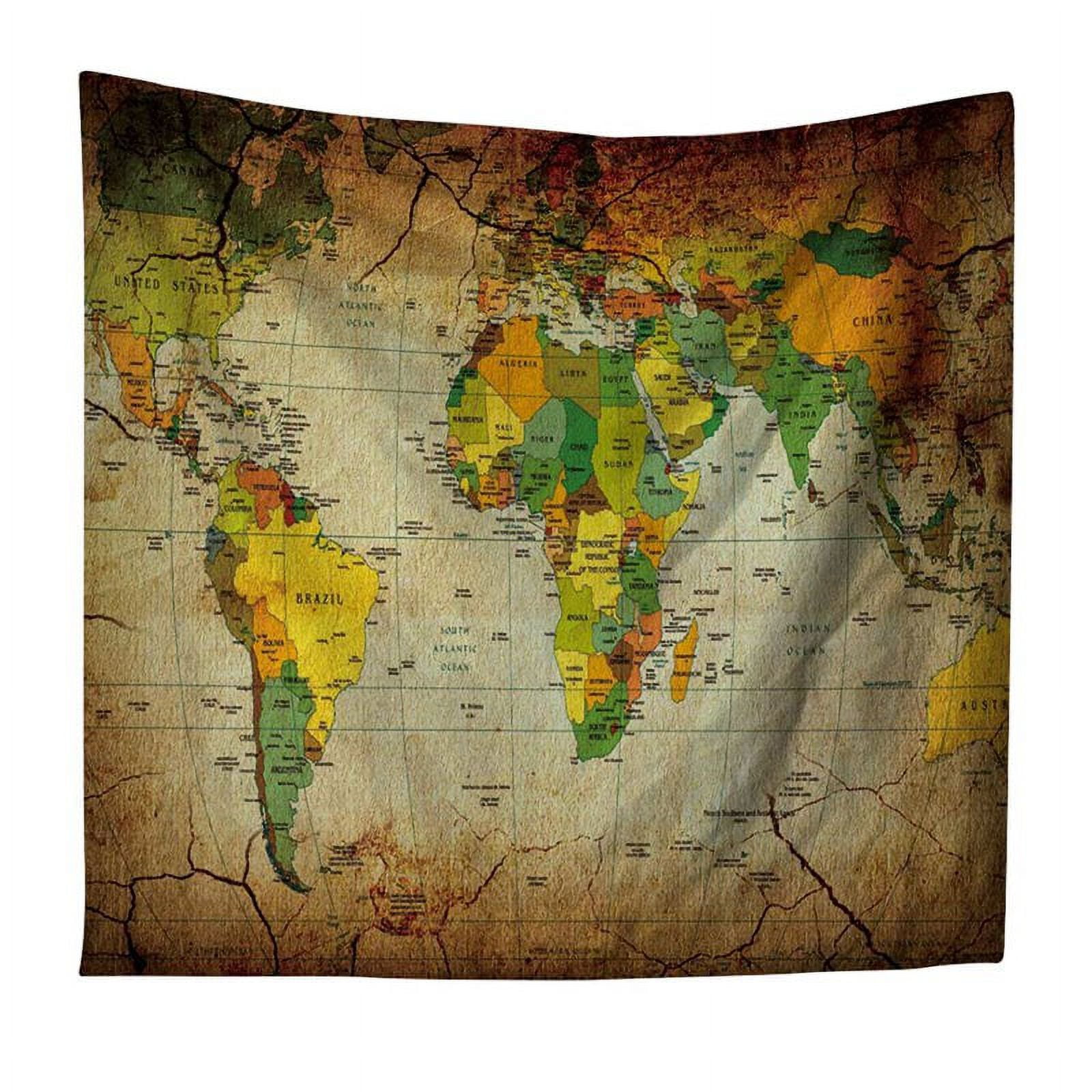 Watercolor Tapestries World Map Tapestry Wall Hanging Colorful Map ...