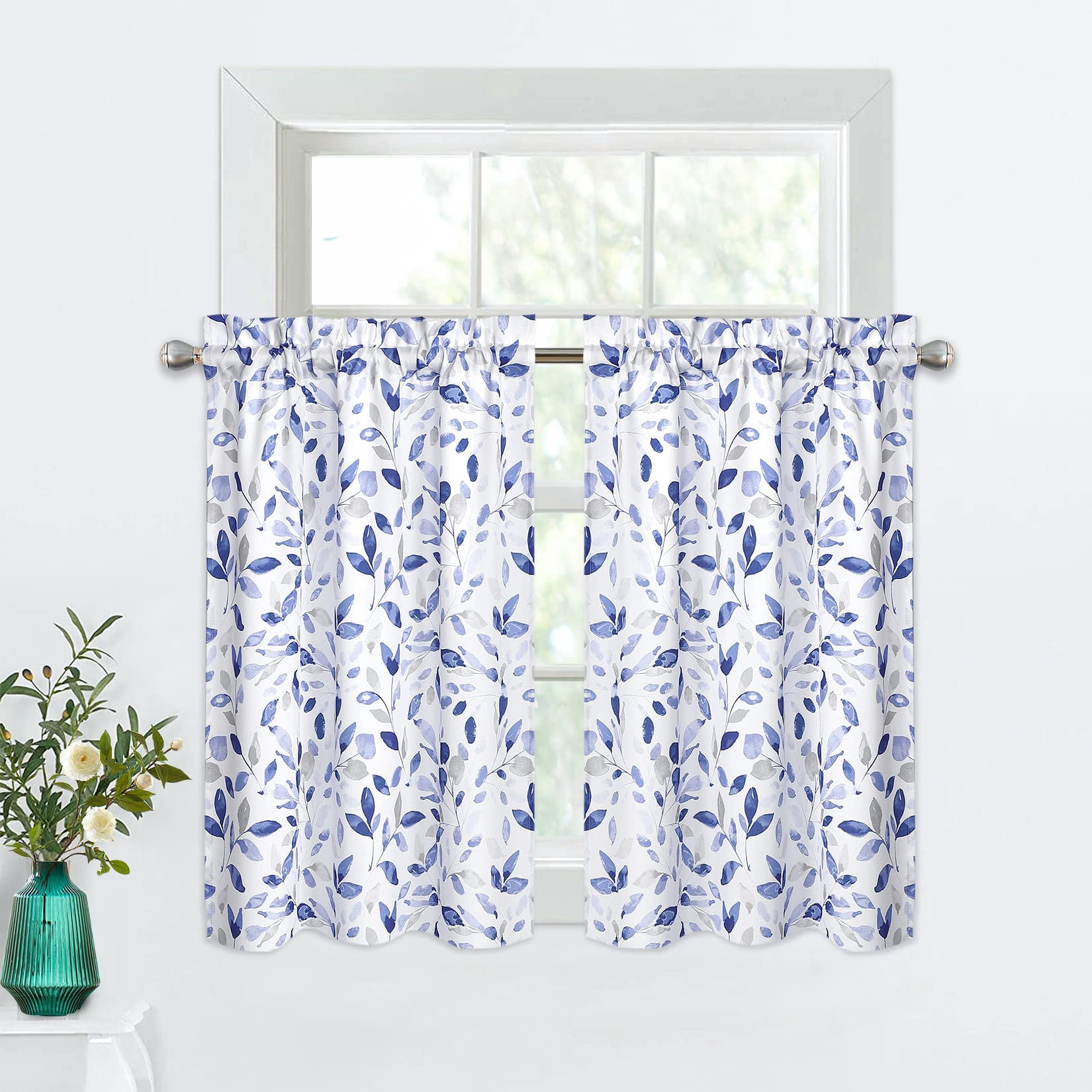 Watercolor Teal Kitchen Curtains for Kitchen Window Teal Small Curtain ...