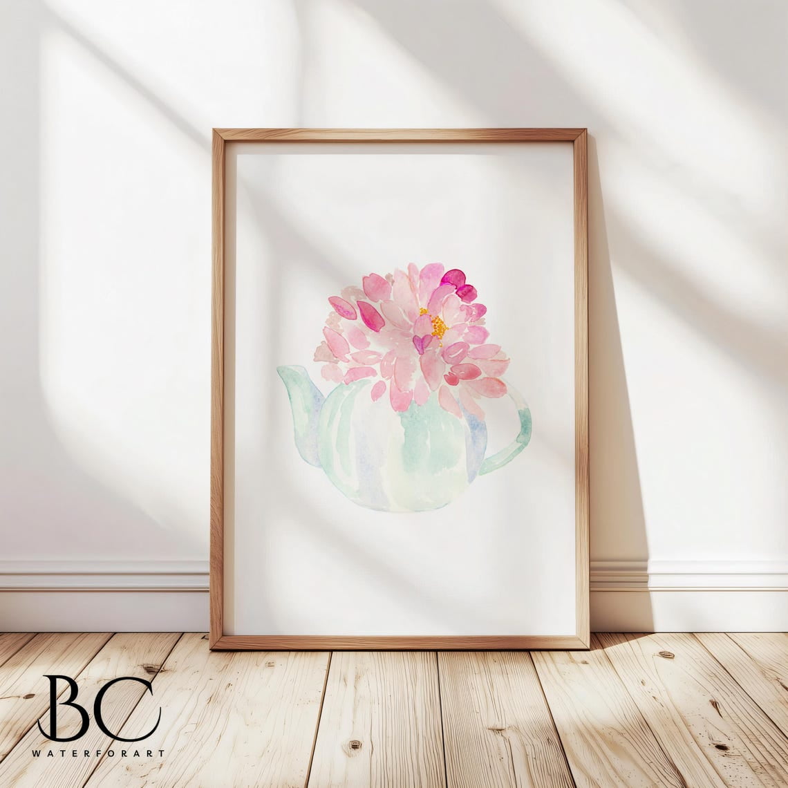 Watercolor Teapot Print, Kitchen Floral Teapot Print, Teapot Print ...