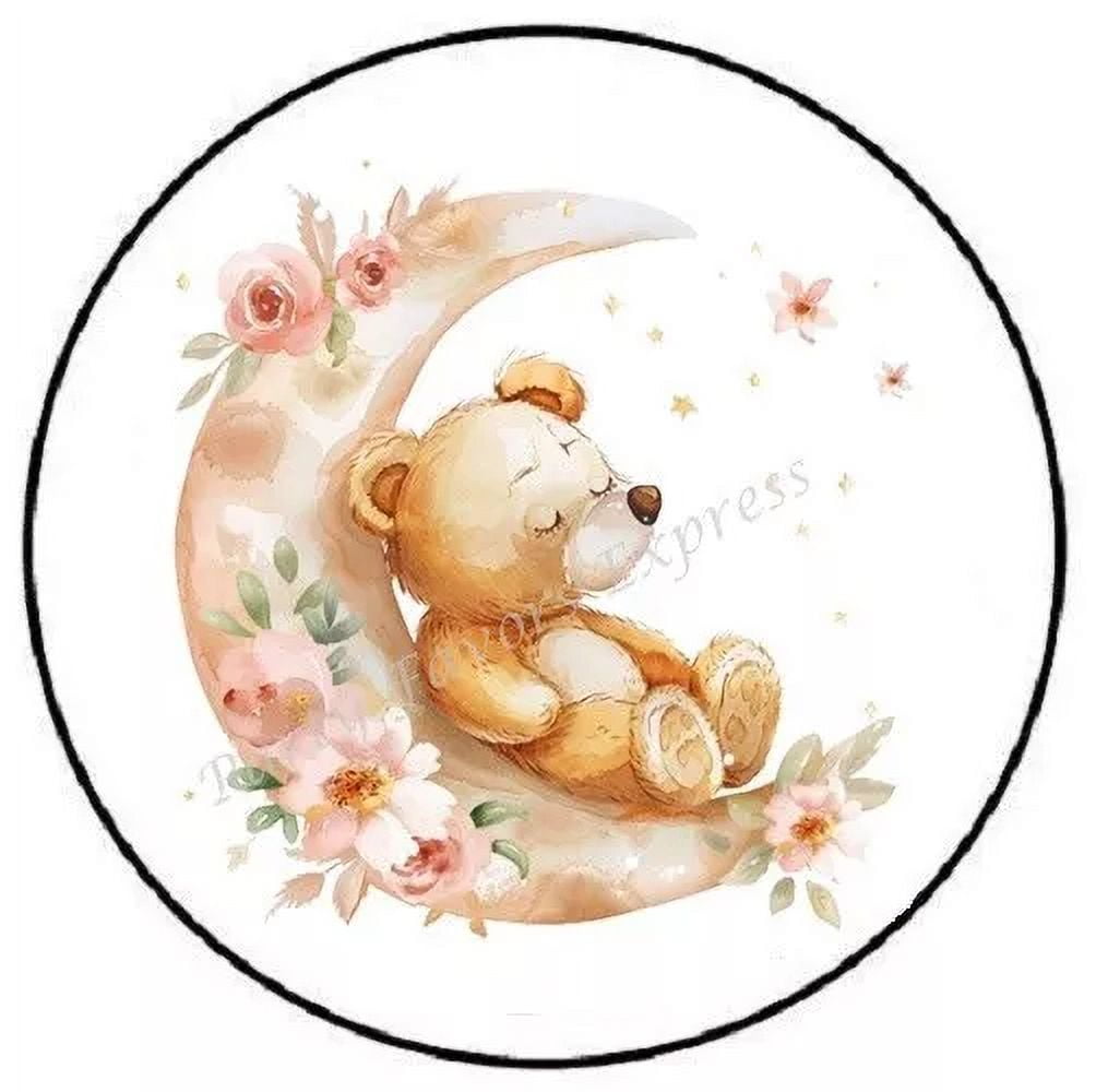 Watercolor Teddy Bear Asleep In Moon Sticker Party Favors Sticker ...
