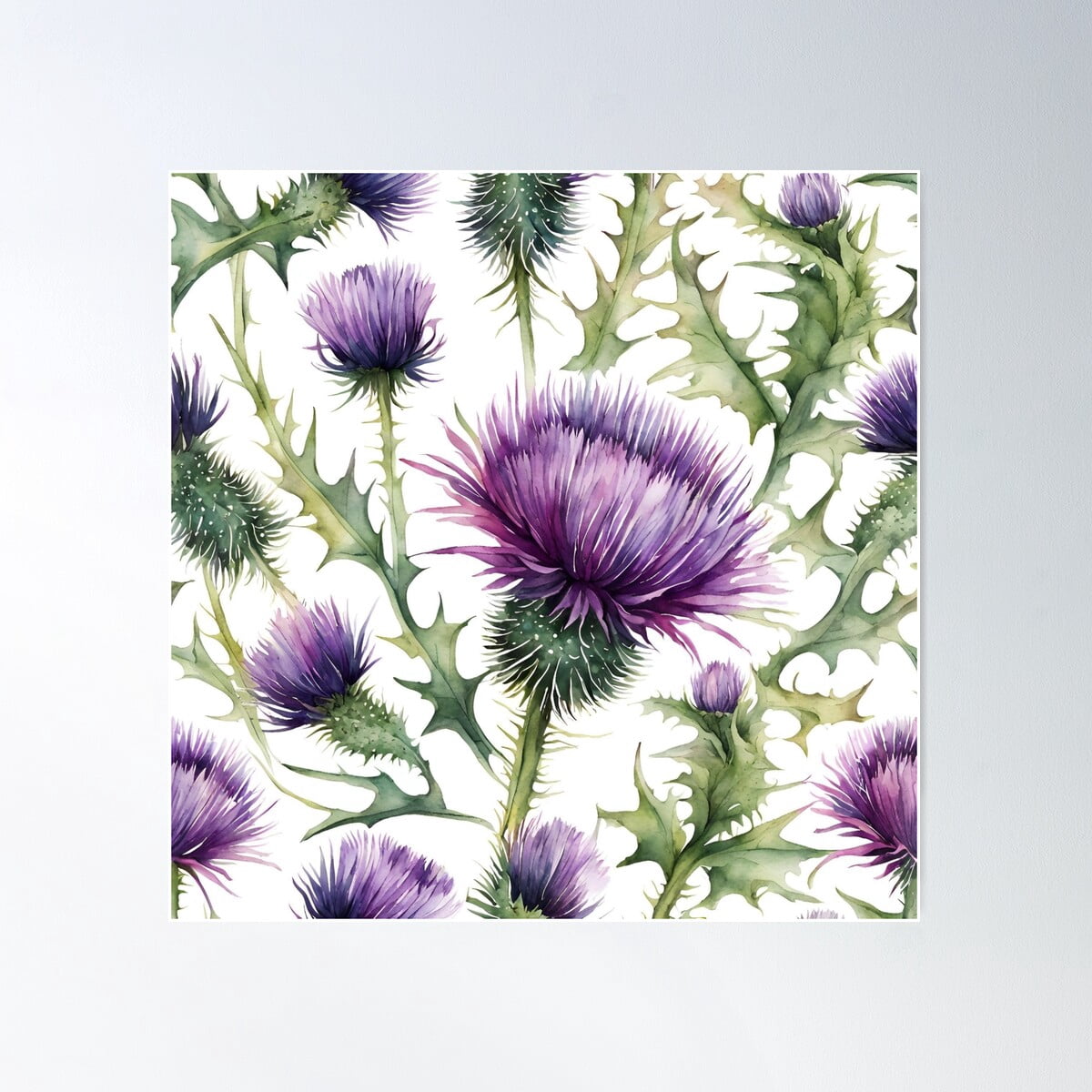 Watercolor Thistle Painting Poster Wall Art, Modern Wall Decor For ...