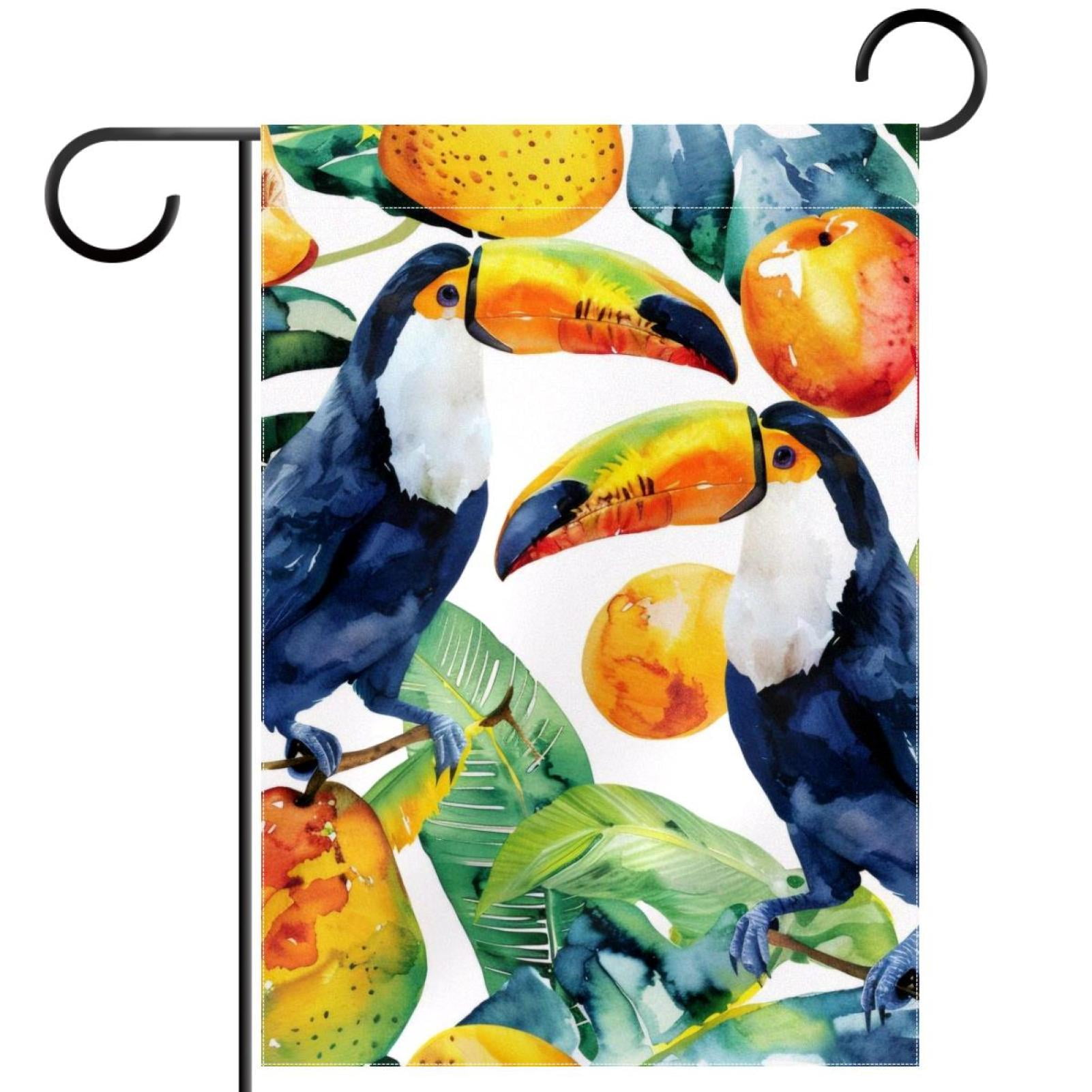 Watercolor Toucan Birds and Tropical Fruit Plant Double Sided Garden ...