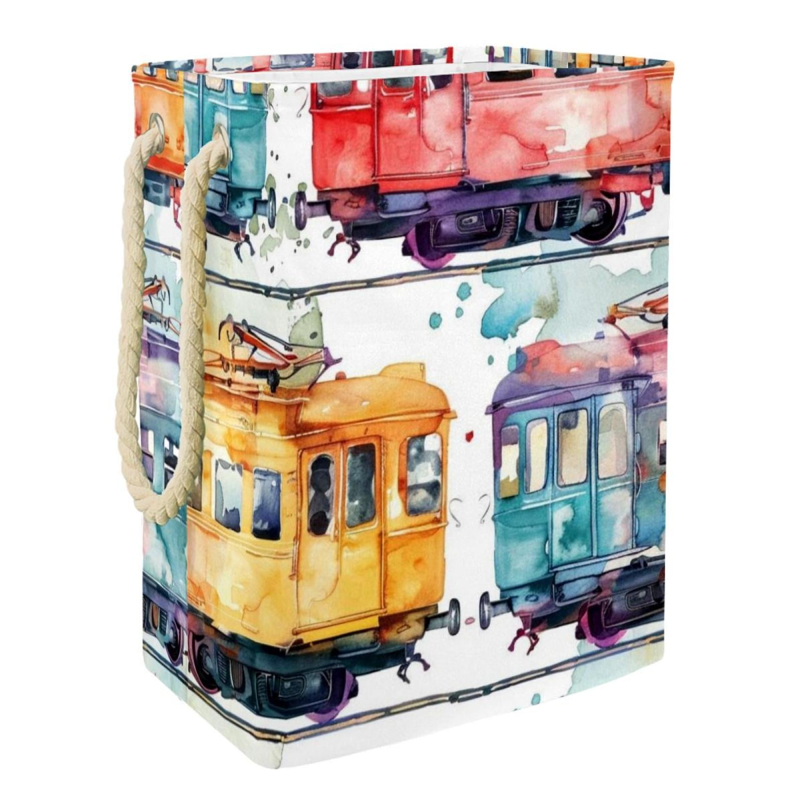 Watercolor Train Laundry Hamper, Collapsible Laundry Baskets Firm ...