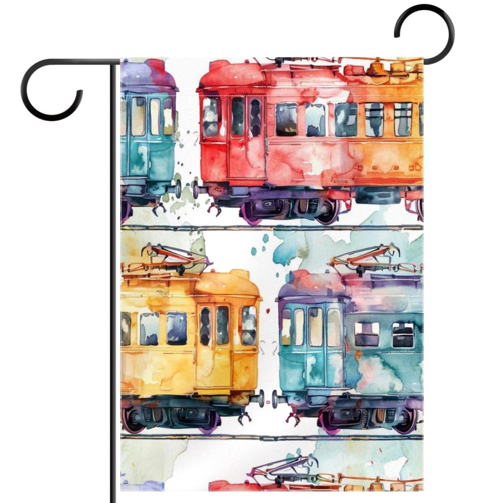 Watercolor Train Print Art Polyester Garden Flag Banner 12 x 18 inches ...