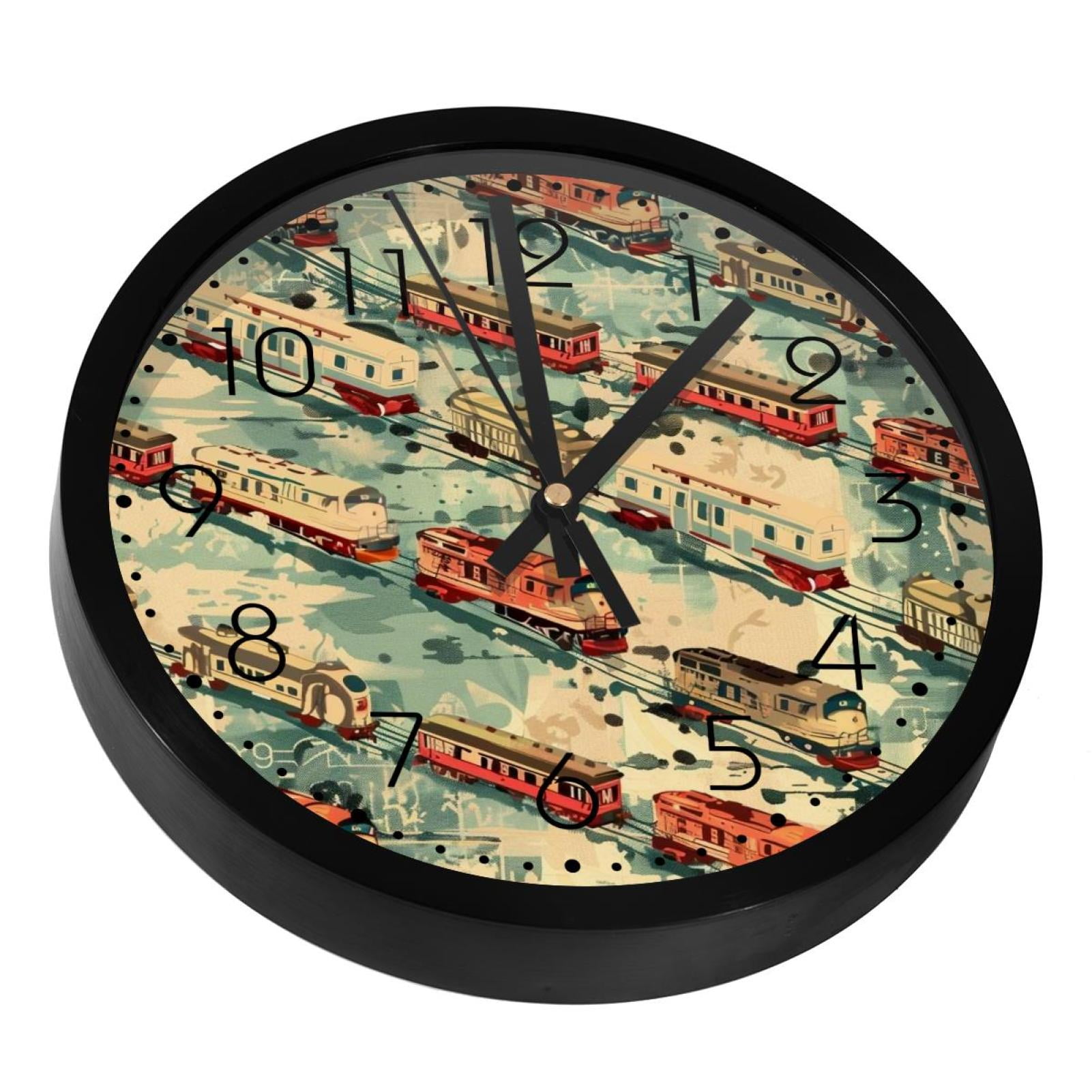 Watercolor Train on Railway Silent Wall Clock, Non Ticking Battery ...