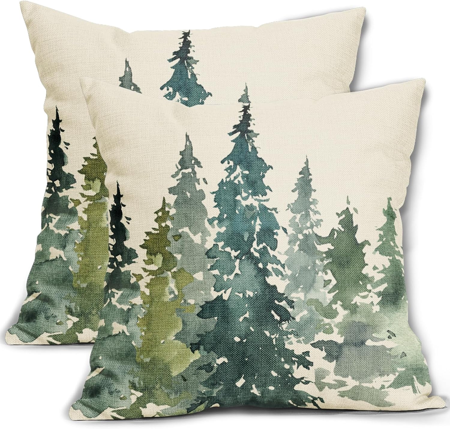 Watercolor Tree Pillow Covers 18x18 Set of 2 Green Teal Forest Rustic ...