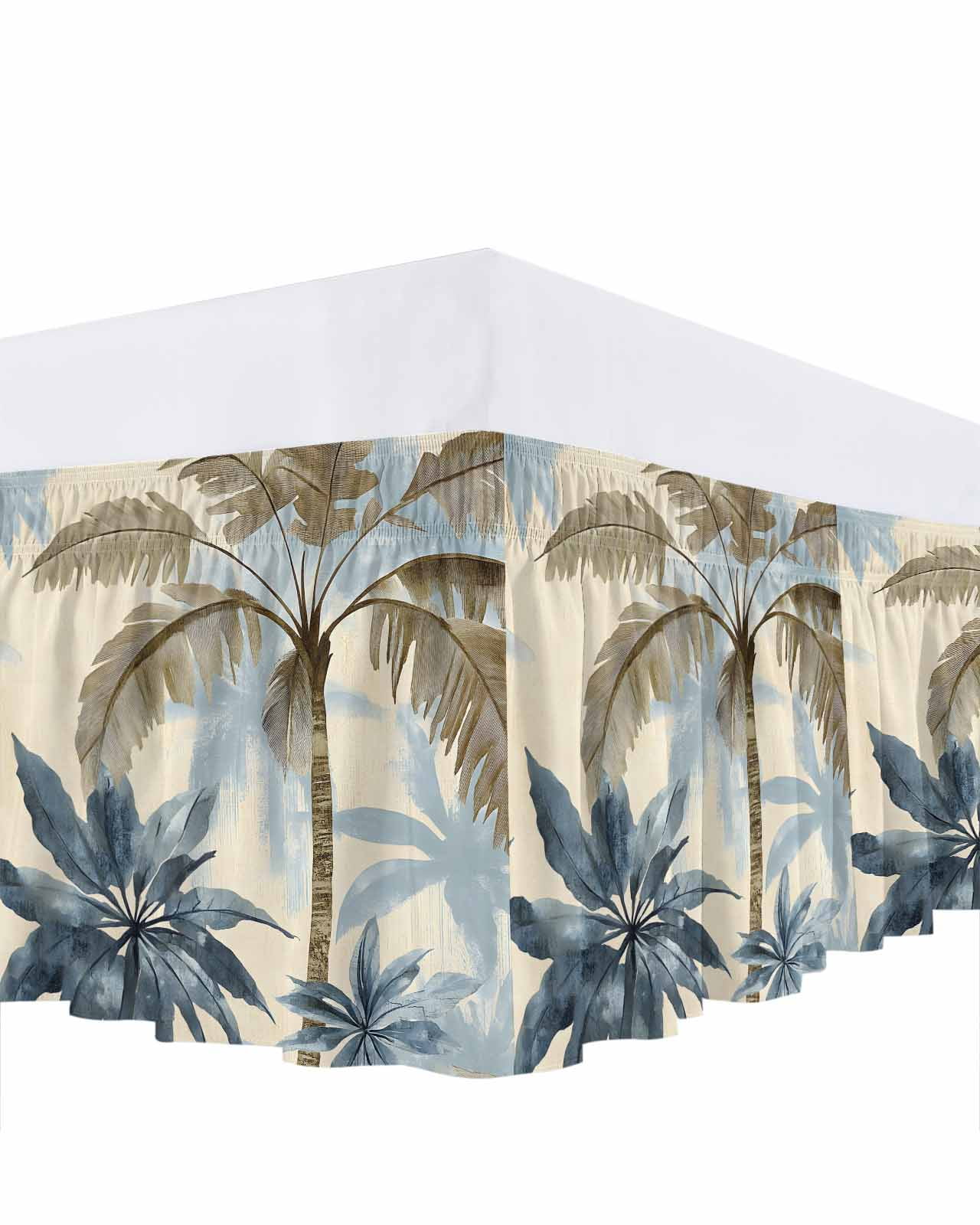 Watercolor Tree Ruffle Bed Skirt King Size Palm Trees Adjustable ...