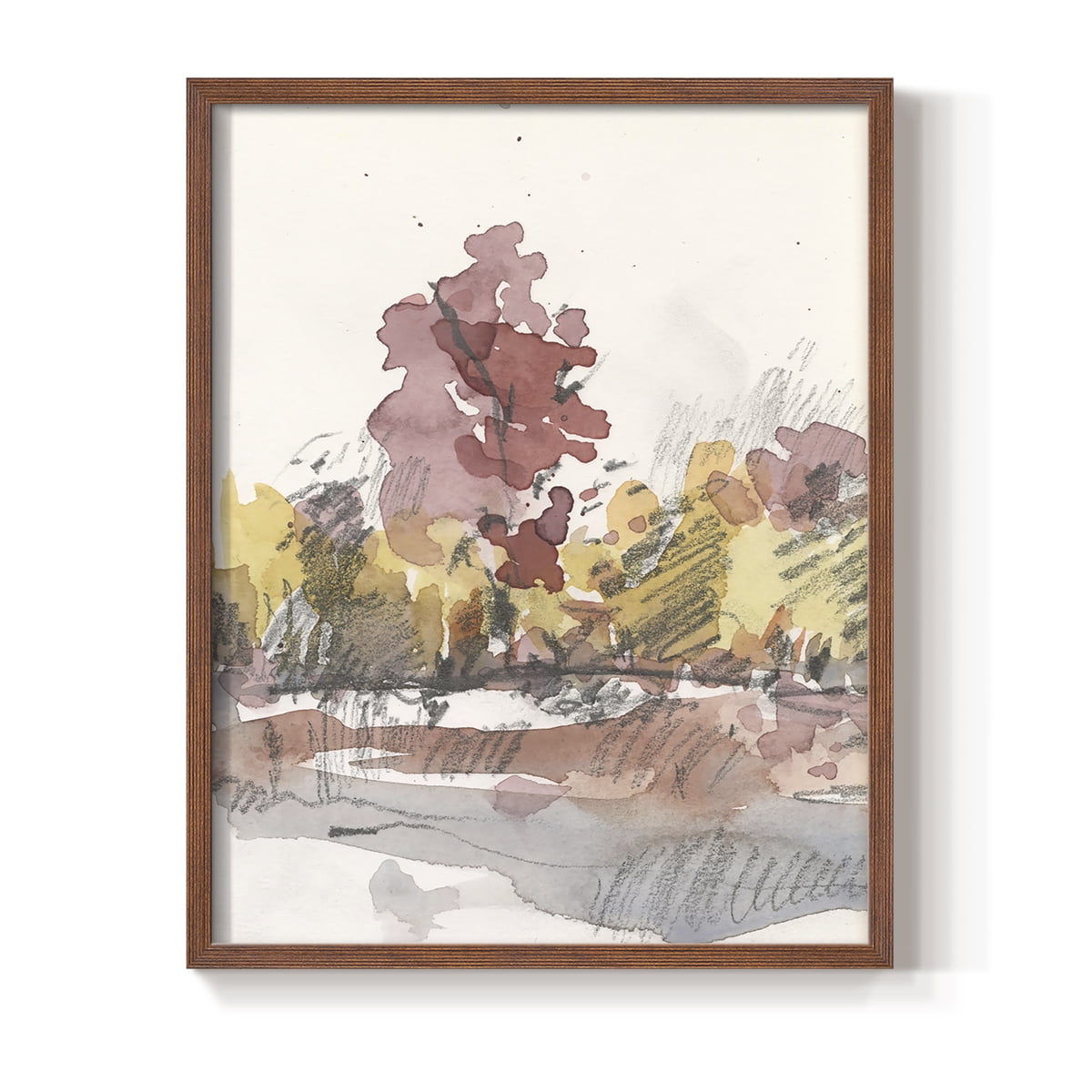 Watercolor Treeline Sketch I Framed Print in Brown Solid Wood 8 x 10 ...