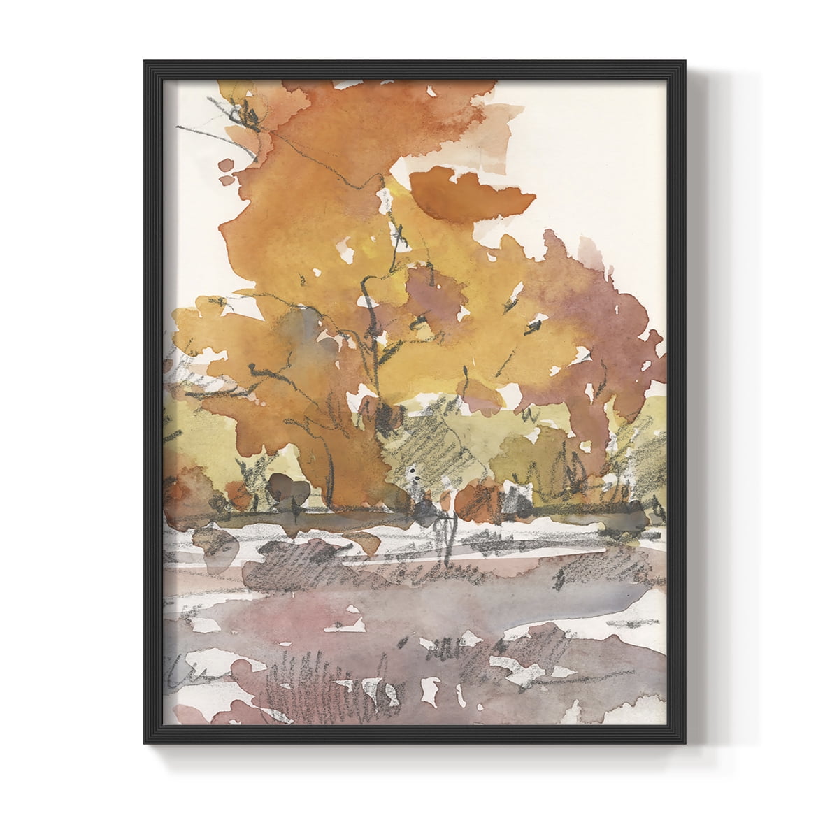 Watercolor Treeline Sketch II Framed Print in Black Solid Wood 22 x 28 ...