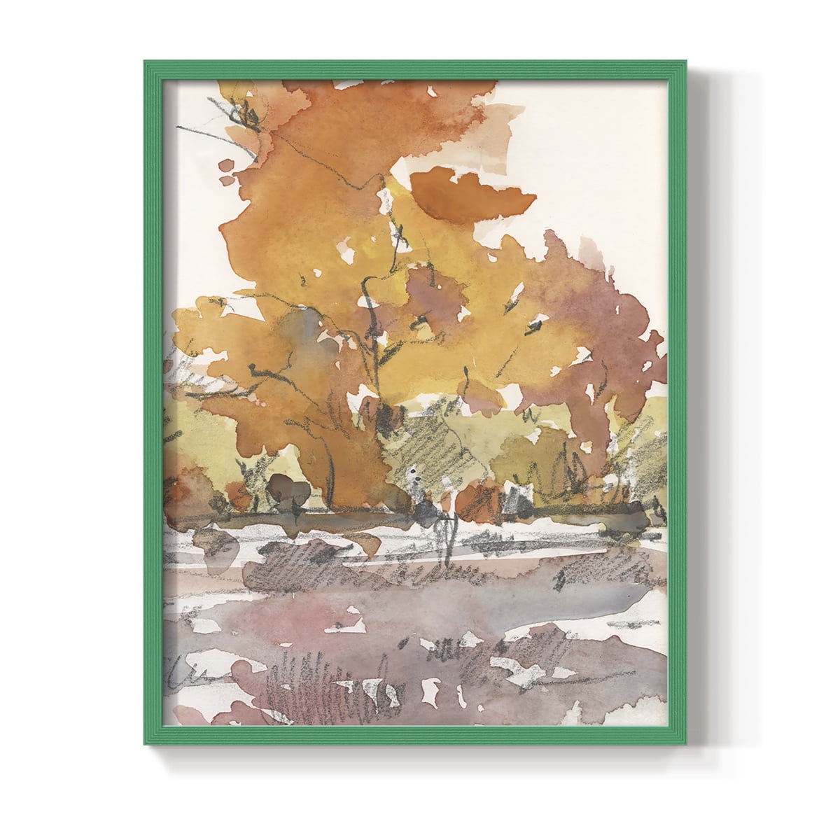 Watercolor Treeline Sketch II Framed Print in Green Solid Wood 11 x 14 ...