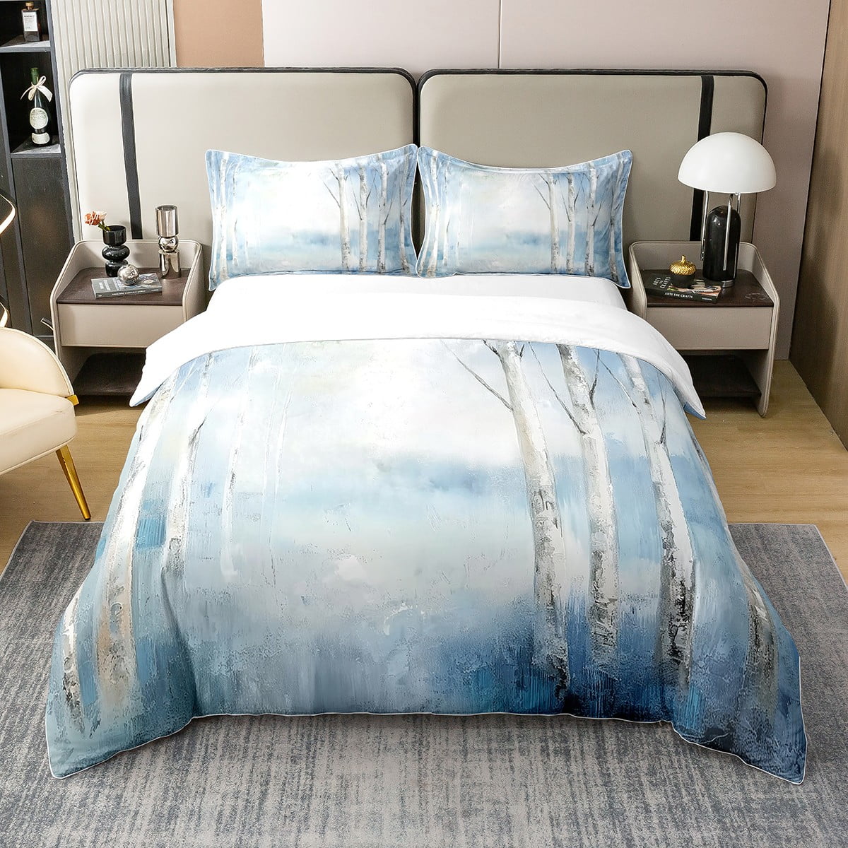 Watercolor Trees 100% Cotton Duvet Cover Queen Size Teens,Birch Trees ...
