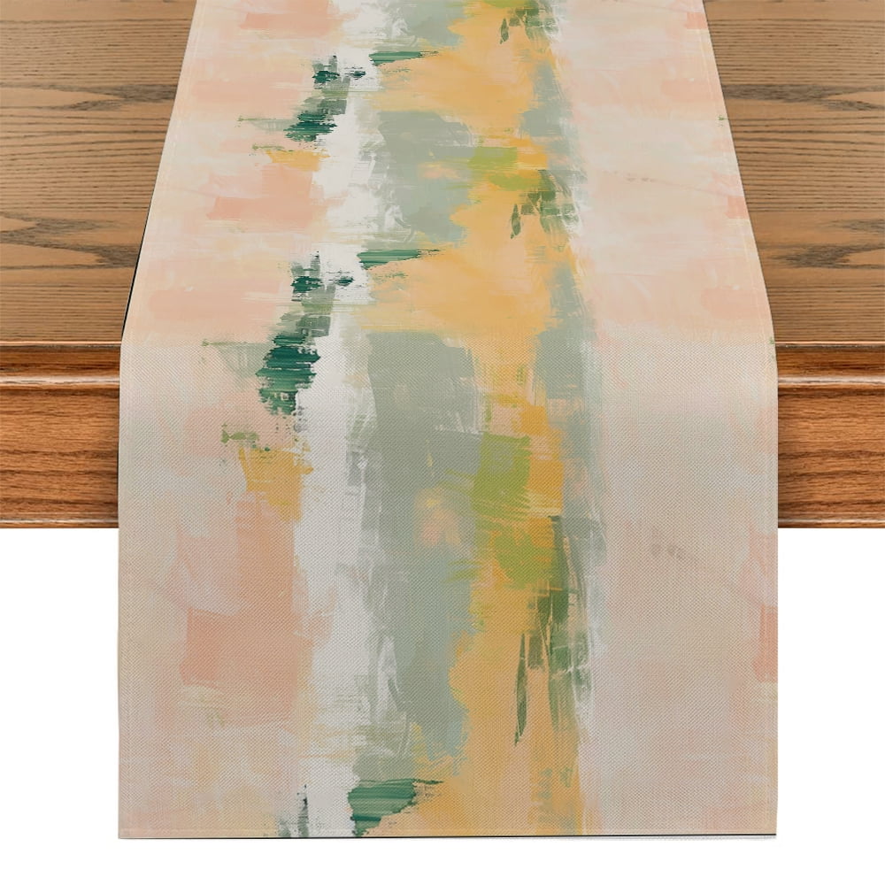 Watercolor Trees Table Runners Kitchen Table r Farmhouse Washable ...