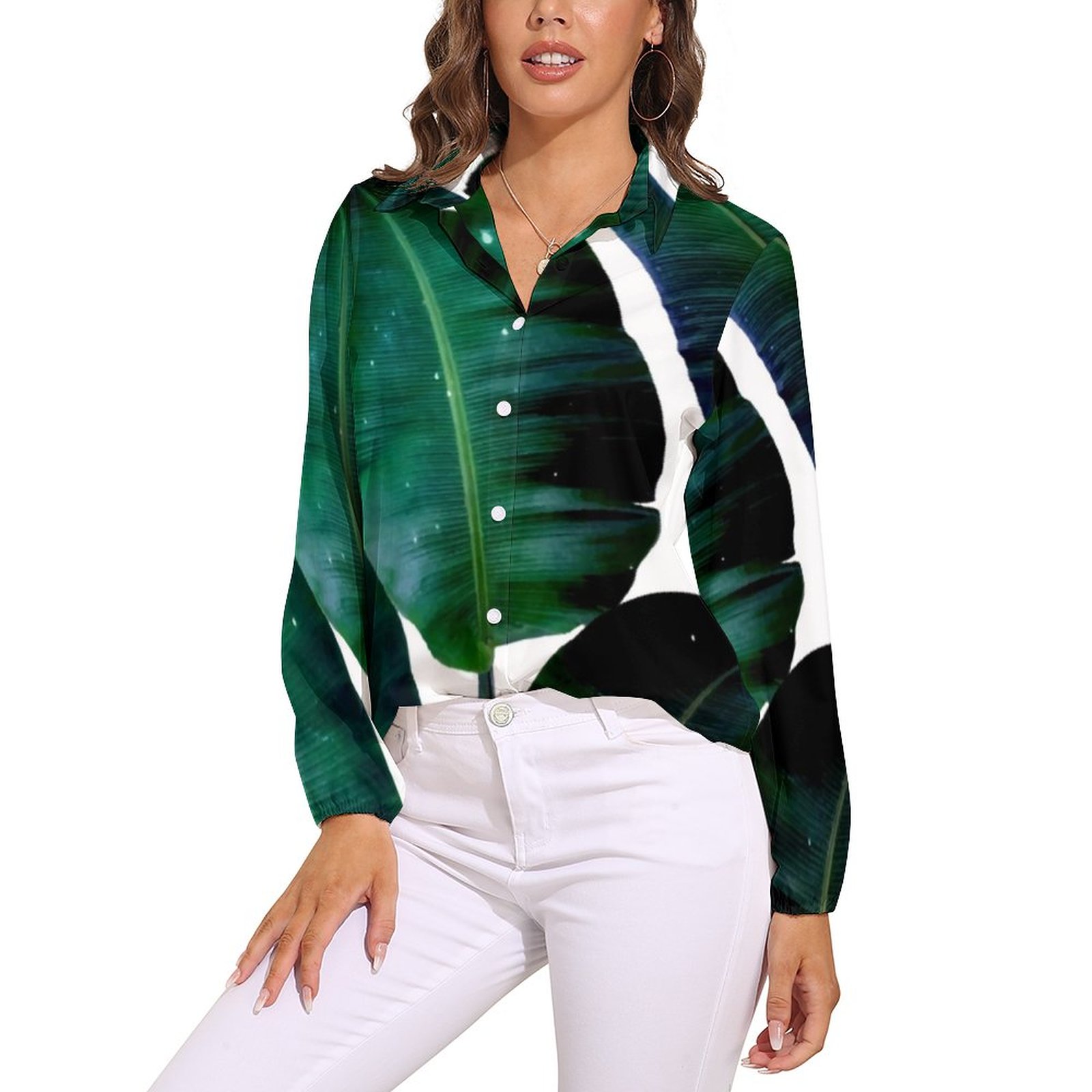 Watercolor Tropical Blouse Long-Sleeve Palm Springs Neon Elegant ...