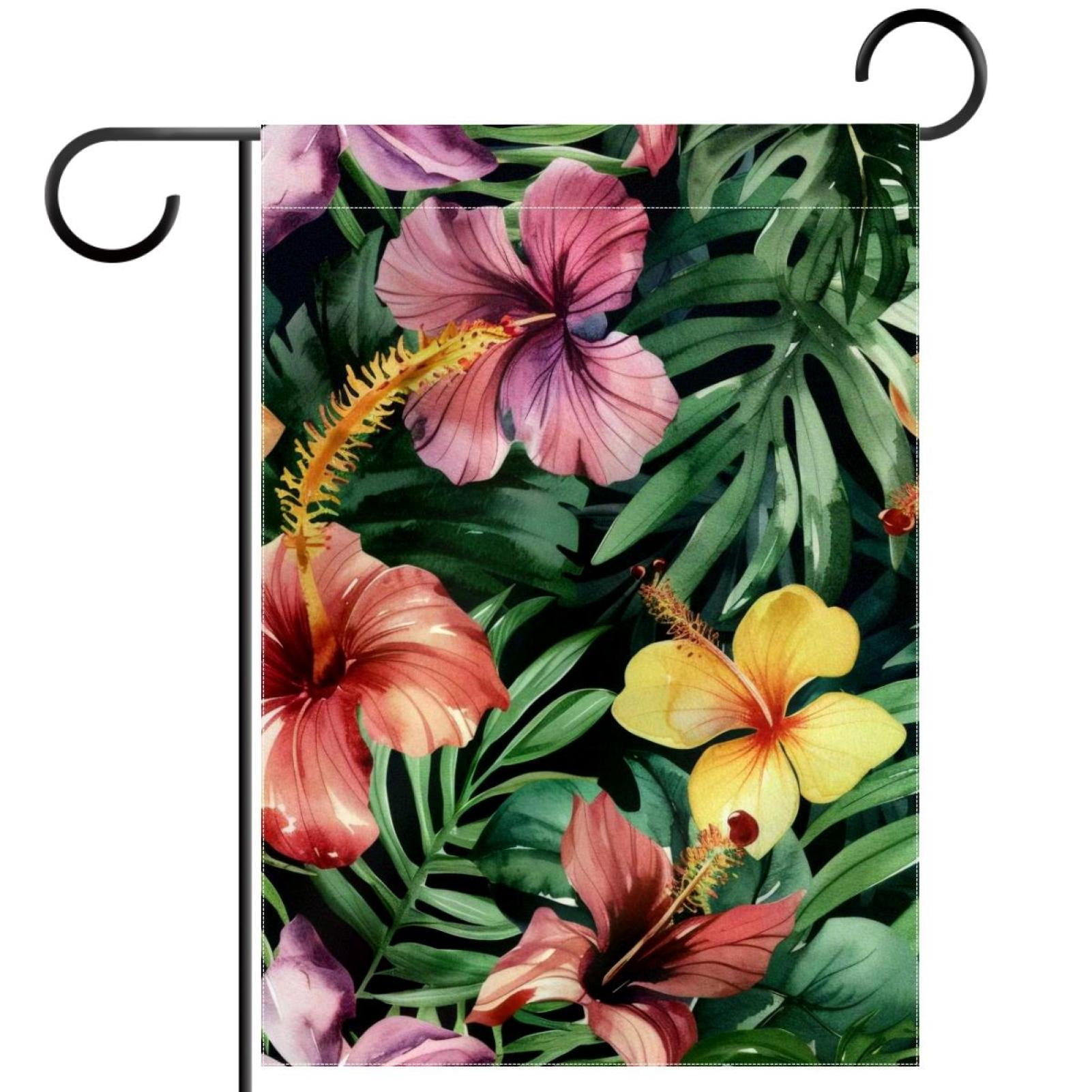 Watercolor Tropical Flowers and Leaves Decorative Garden Flag for All ...