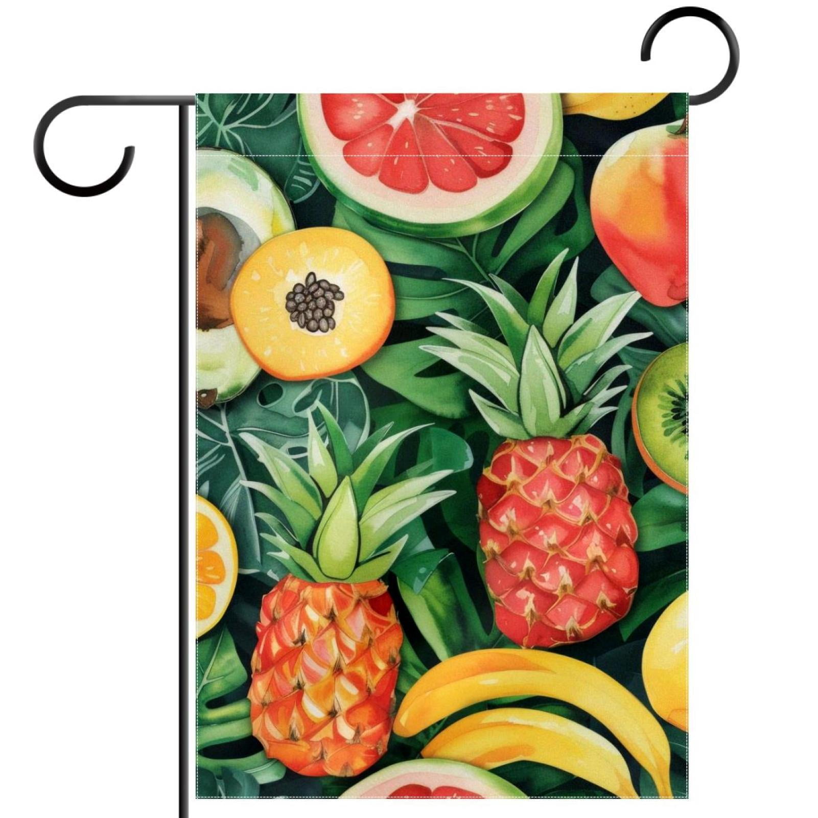 Watercolor Tropical Fruits Pineapple Orange and Leaves Double Sided ...